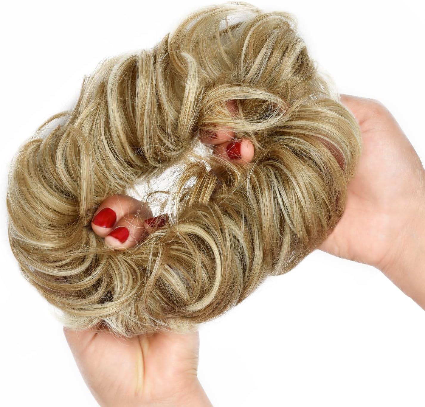 Yamel Dark Ash Blonde Mix Bleach Blonde Messy Bun Hair Extension for ...