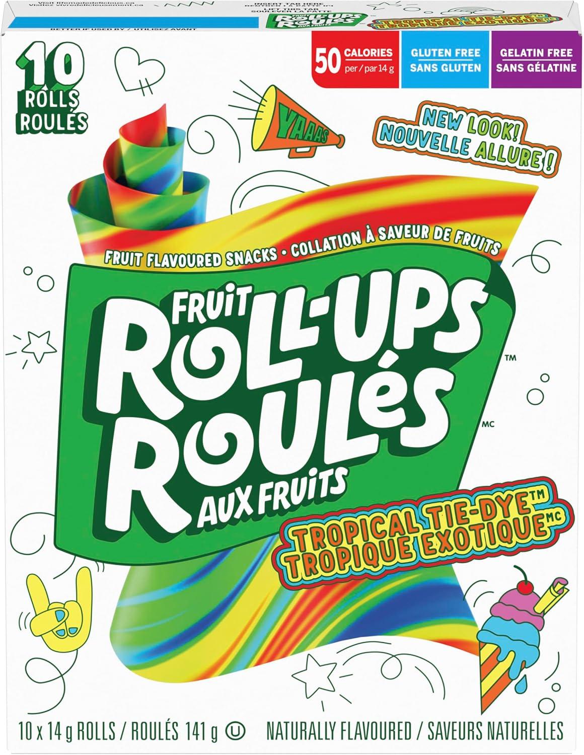 BETTY CROCKER FRUIT ROLLUPS - Tropical Tie-Dye Fruit Flavoured Snacks ...
