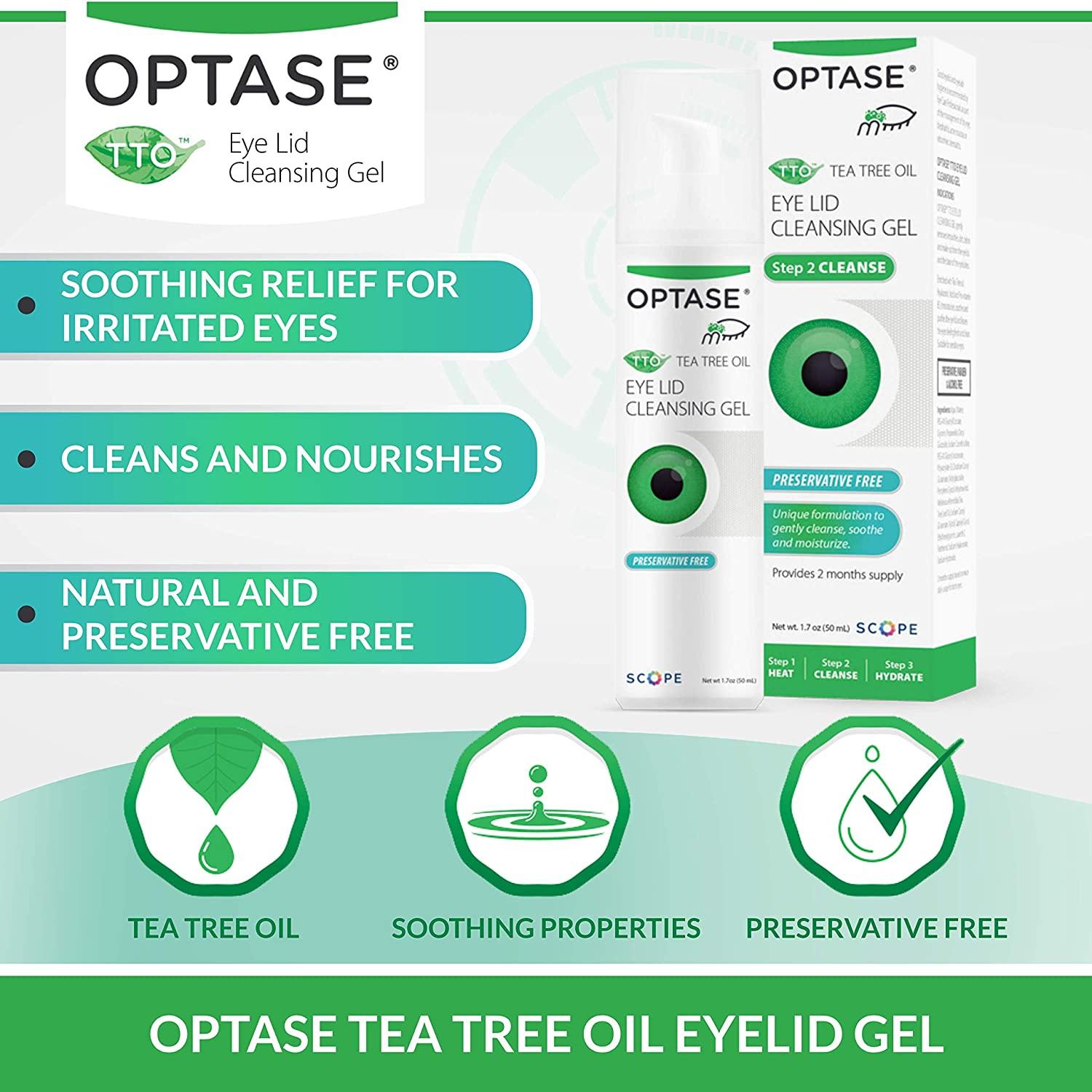 OPTASE TTO Eyelid Cleansing Gel - Tea Tree Eyelid Cleanser for Dry Eyes - Preservative Free ...