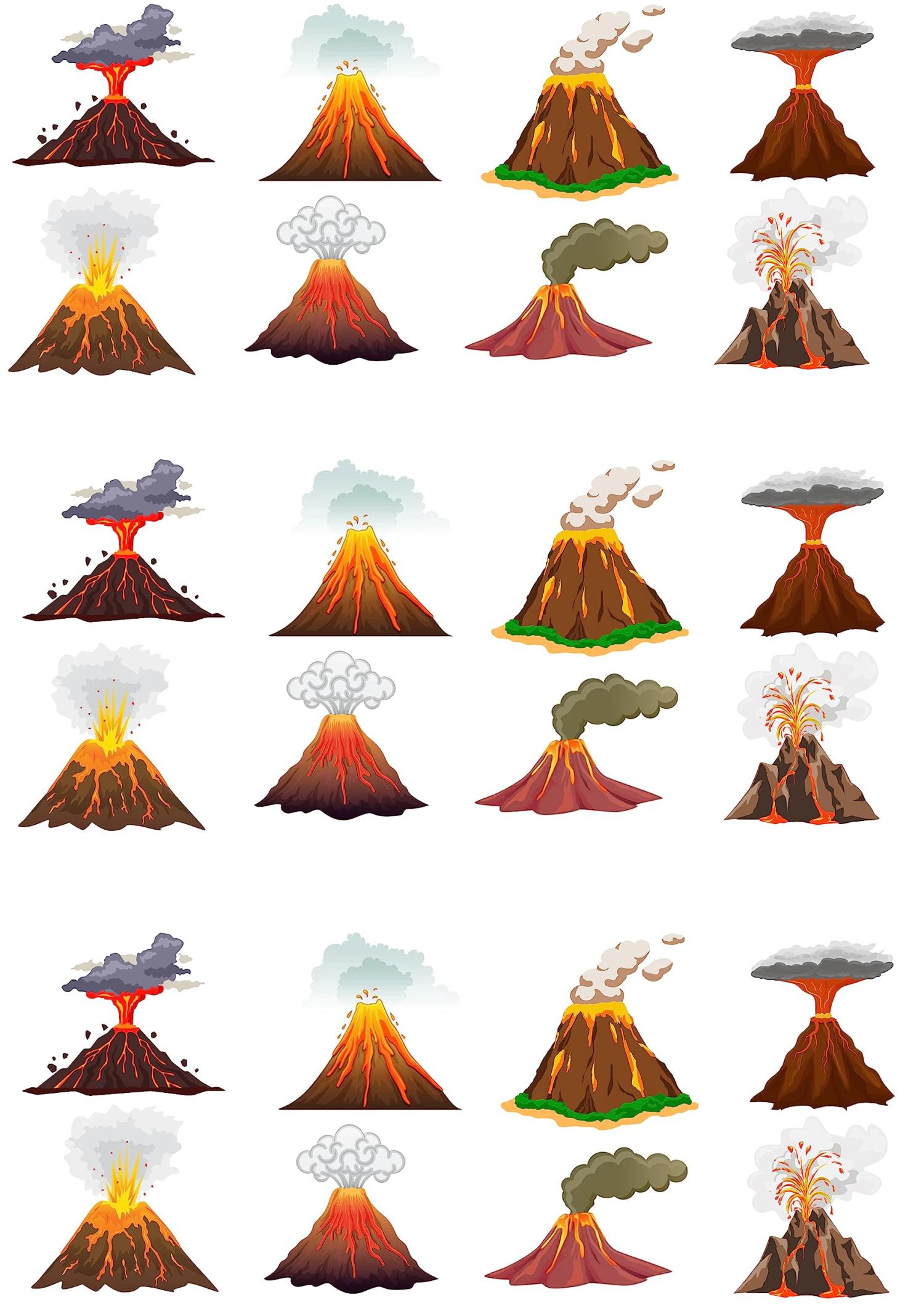 24 Stand Up VOLCANO Themed Edible Wafer Paper Cake Toppers Decorations ...