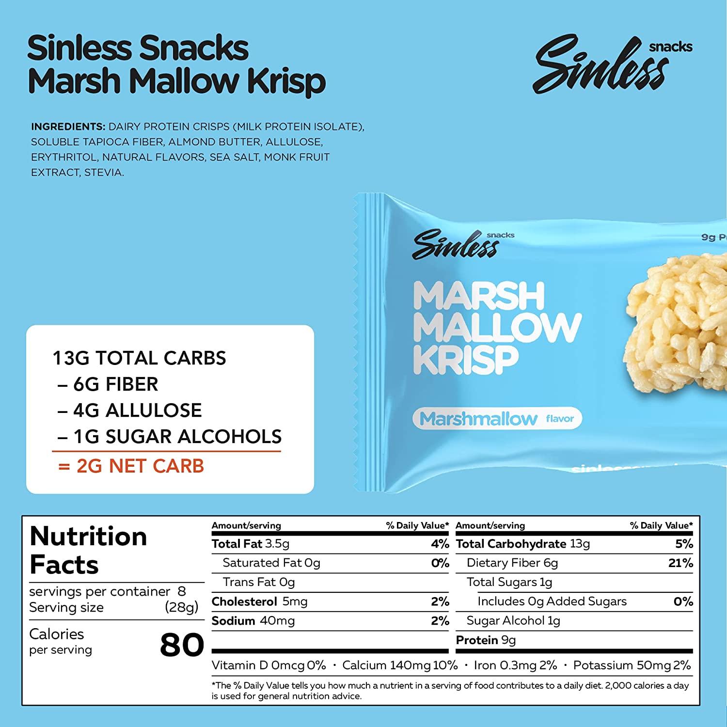 Sinless Snacks Marsh Mallow Krisp, Delicious Gluten Free Marshmallow ...
