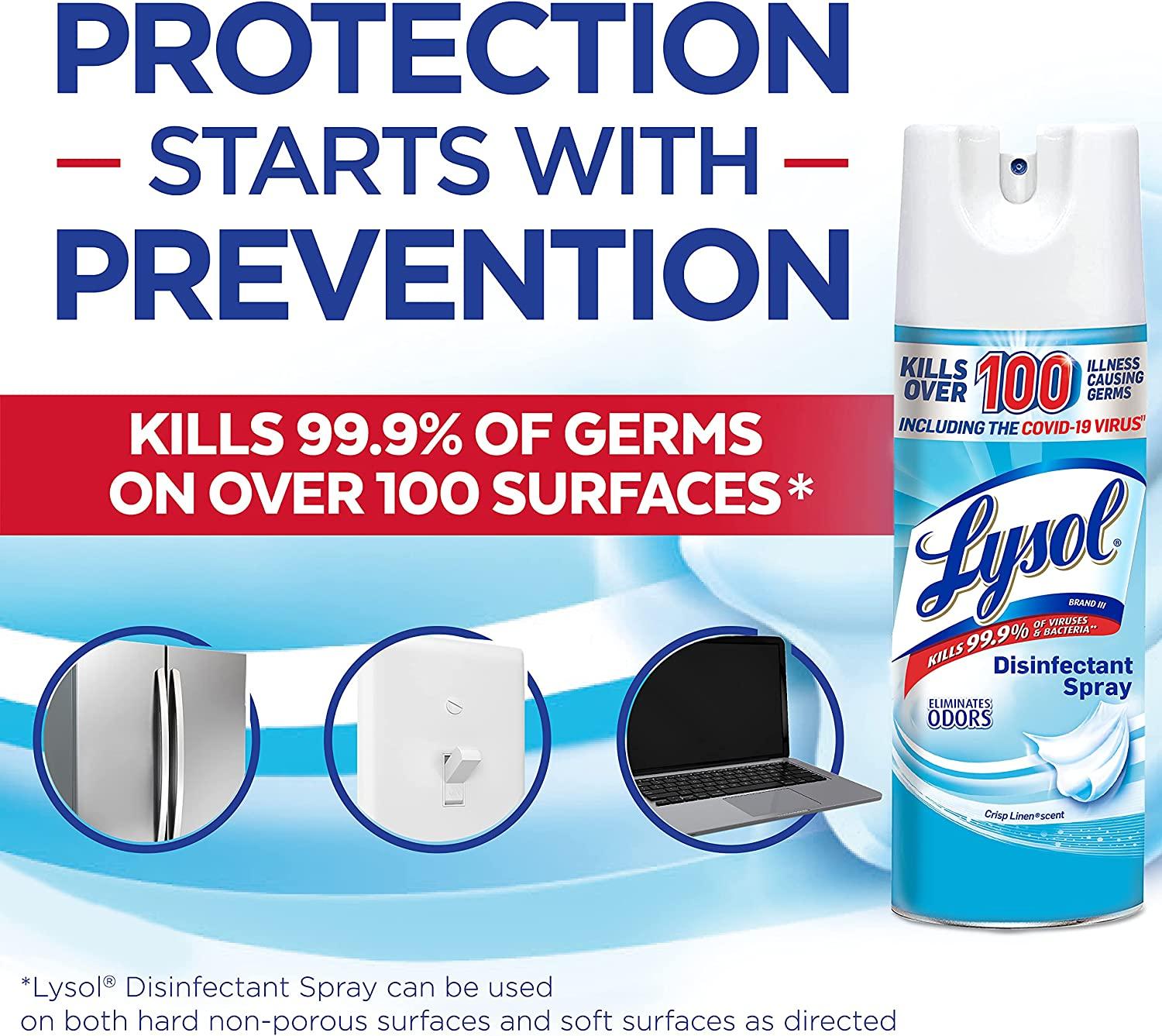 Lysol Disinfectant Spray Sanitizing and Antibacterial, Crisp Linen 12.5 ...