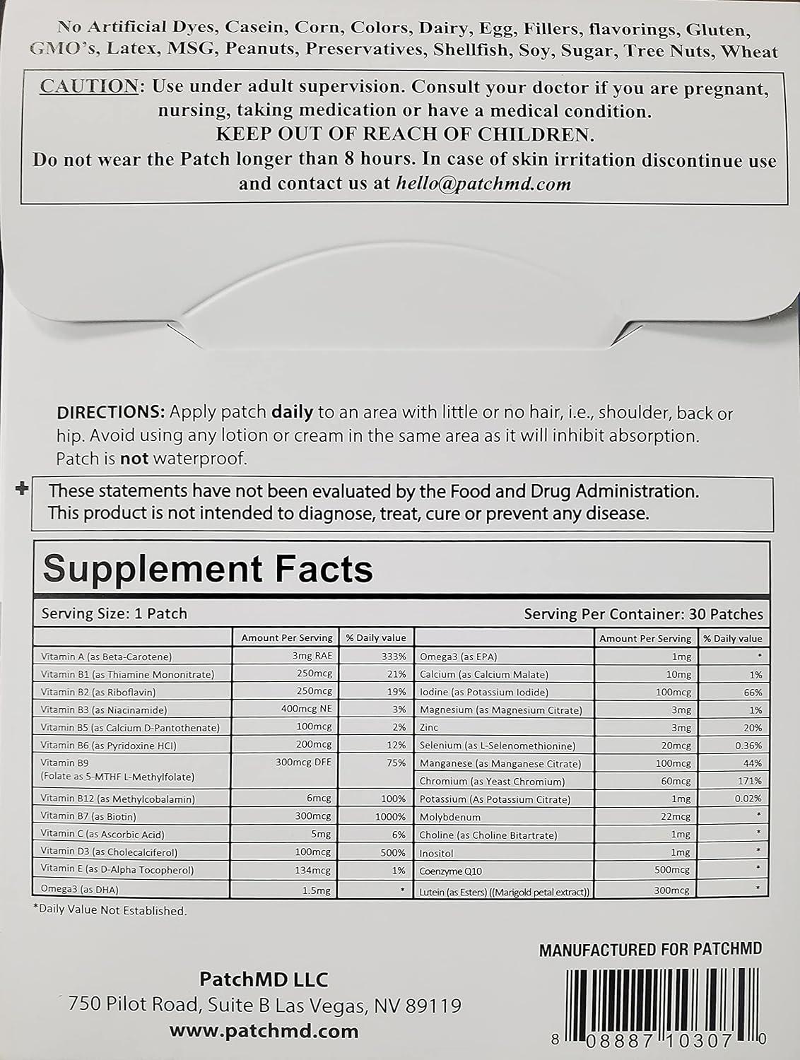 PatchMD Kids Multivitamin Omega-3 Patches - 30 Days Supply | Topical Supplement for Children