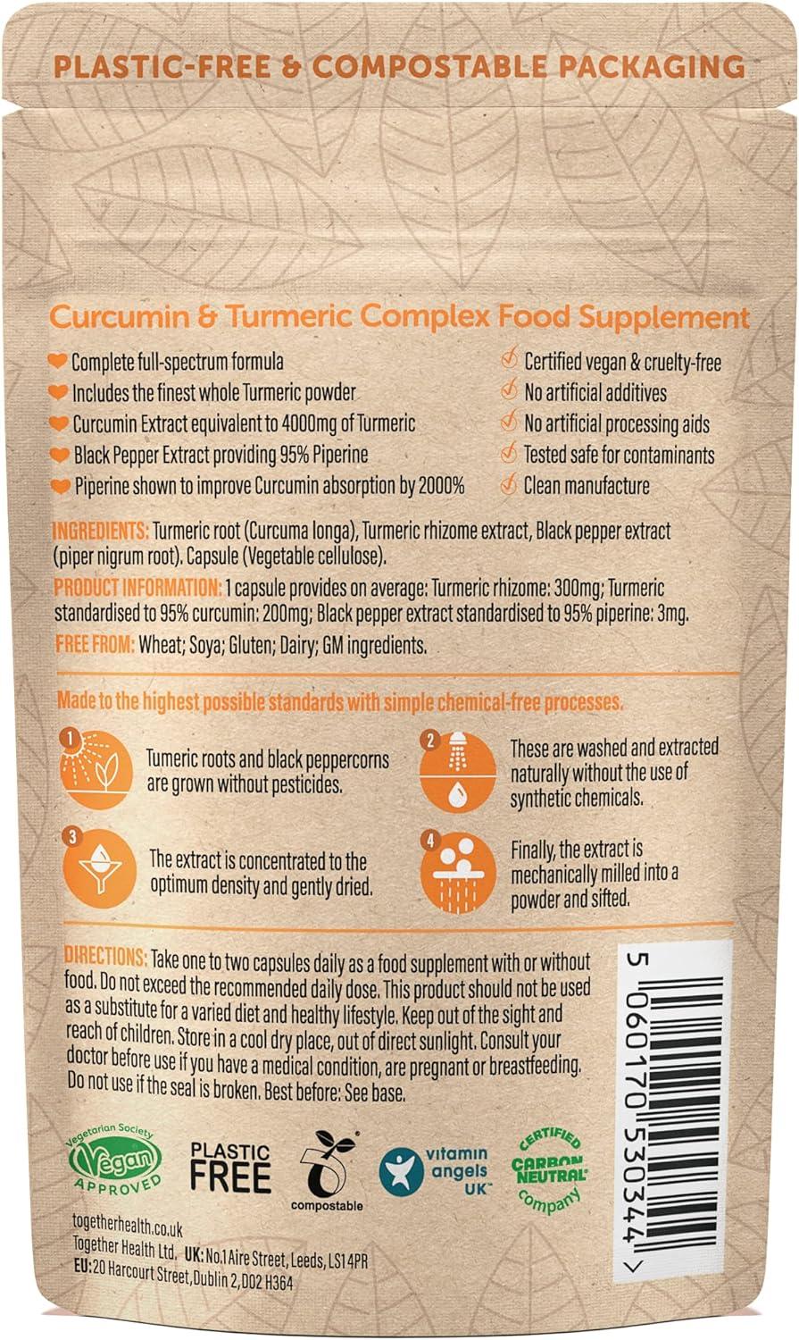 Organic Whole Turmeric Powder with 95% Curcumin & Piperine - 30 Vegan ...