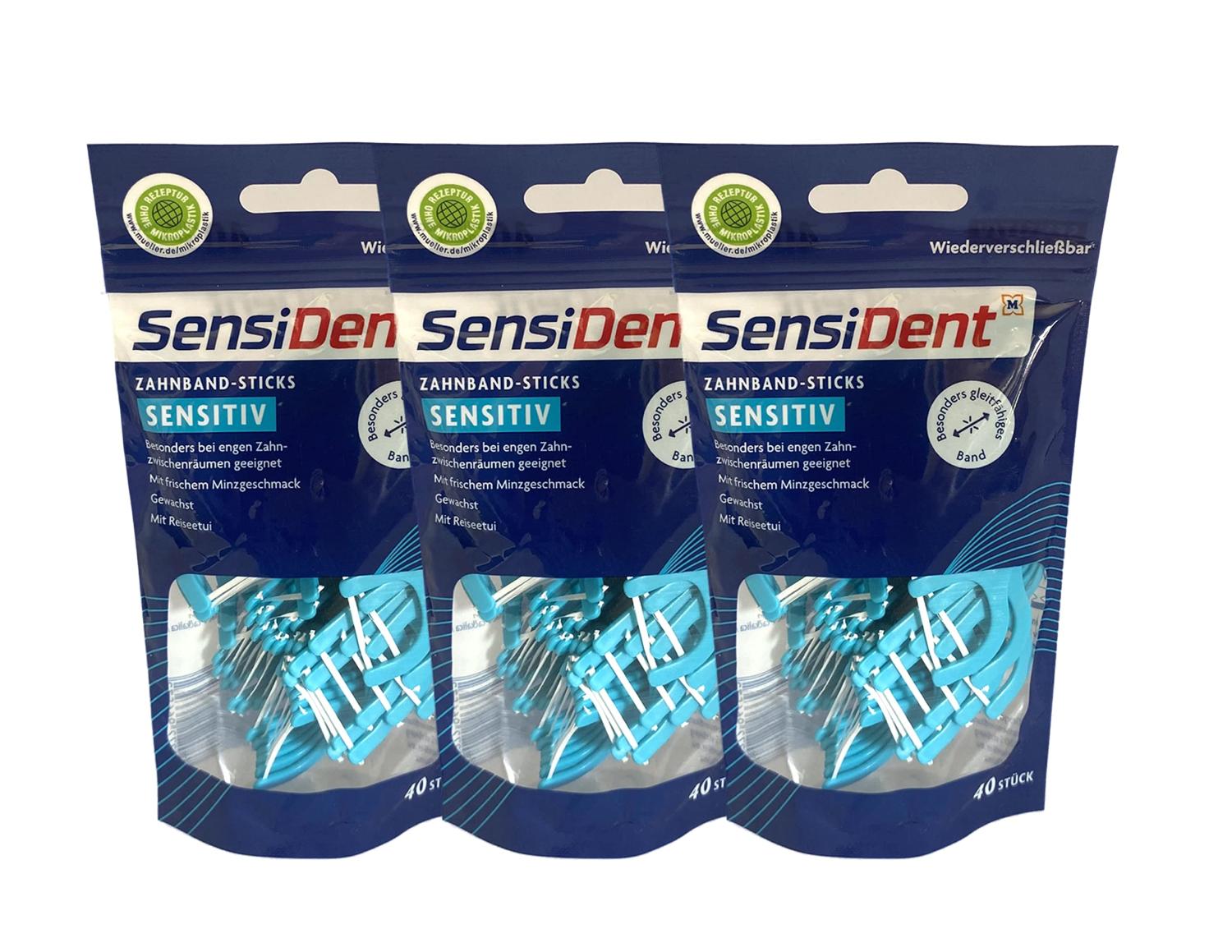 3x SensiDent Dental Floss Sticks - Sensitive Care with Travel Case ...