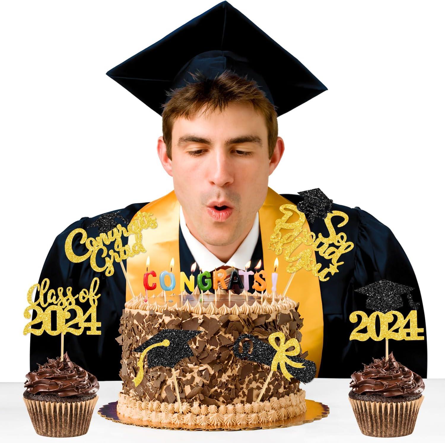 Aloreen 24CT Graduation Cupcake Toppers Class Of 2024 Cake Picks ...