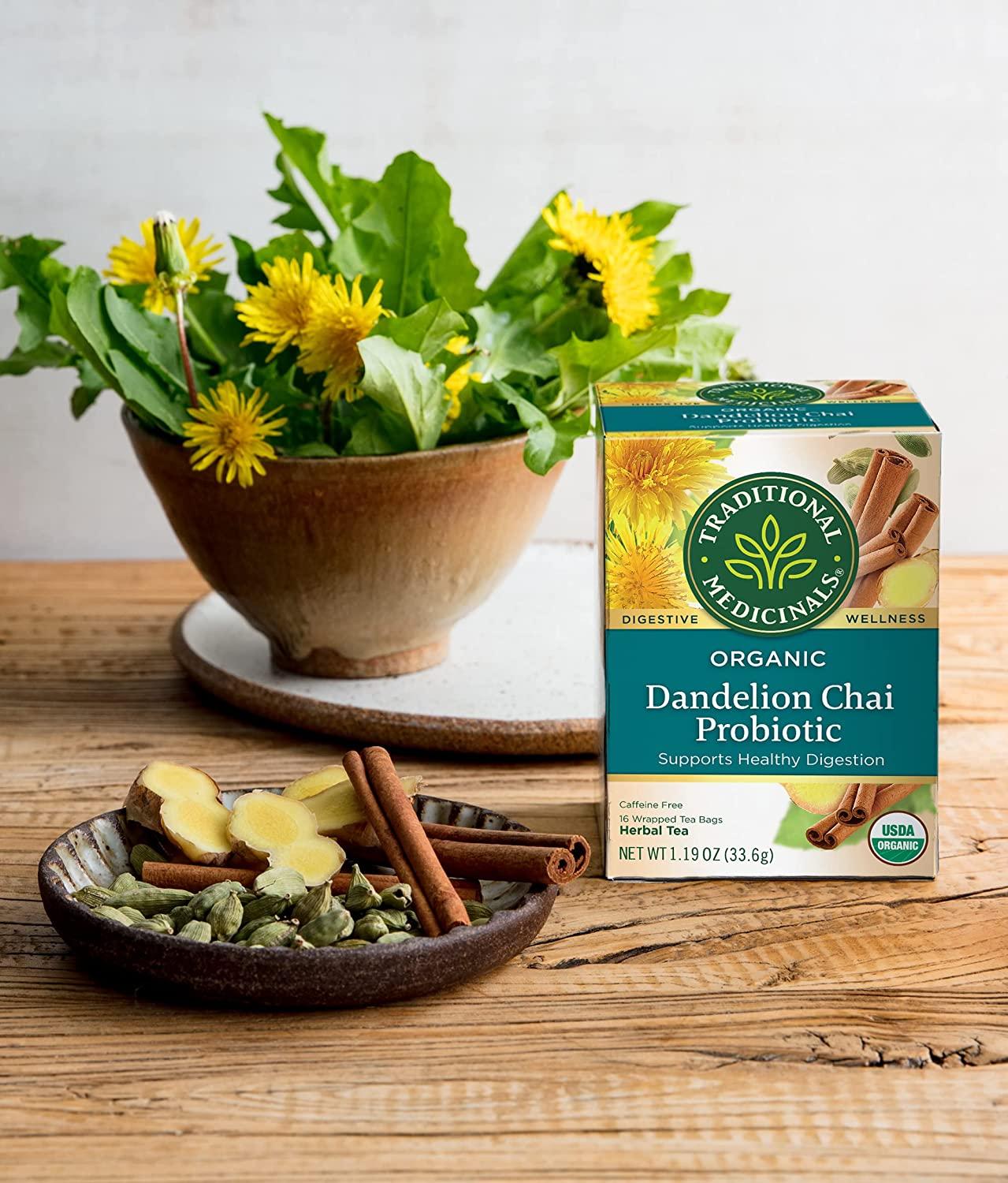 Traditional Medicinals Organic Dandelion Chai Probiotic Tea - 16 Count Pack