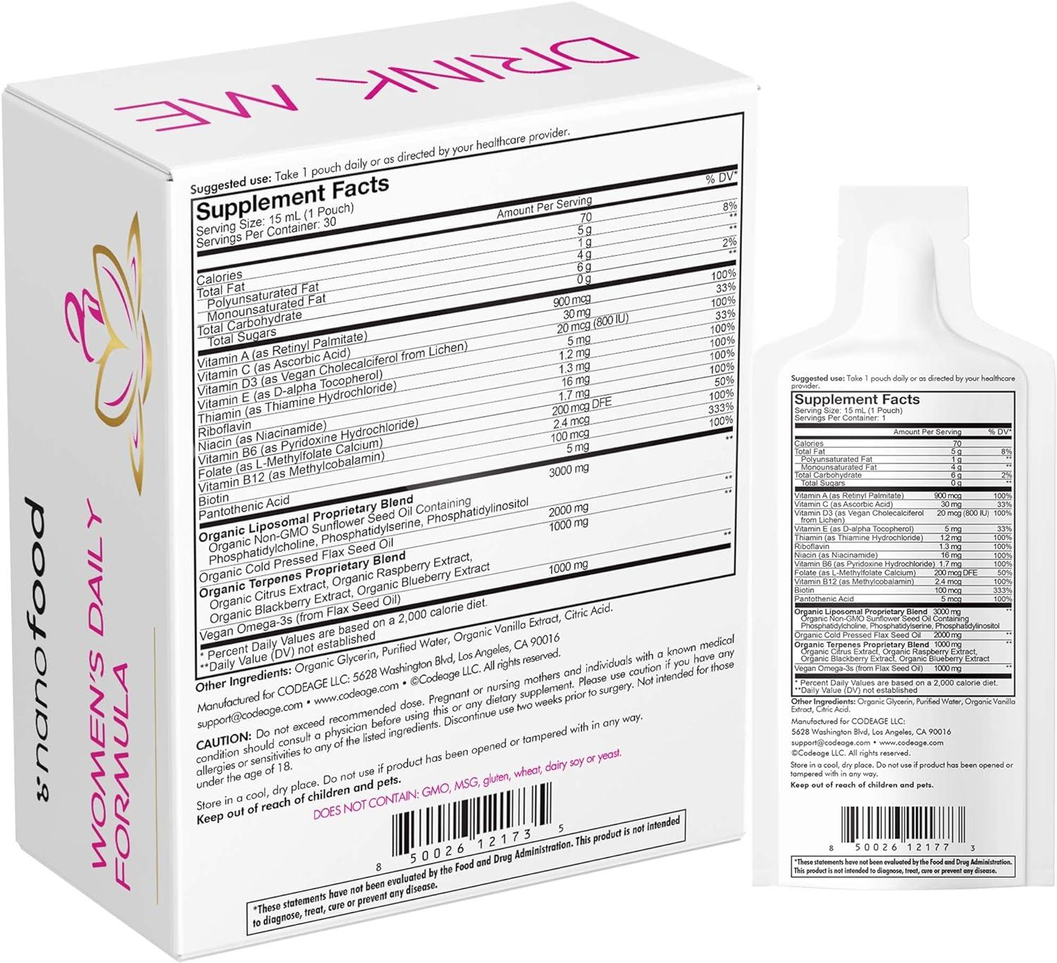 Codeage Liposomal Women's Daily Vitamins Liquid Pouch - Vegan Omega-3 ...