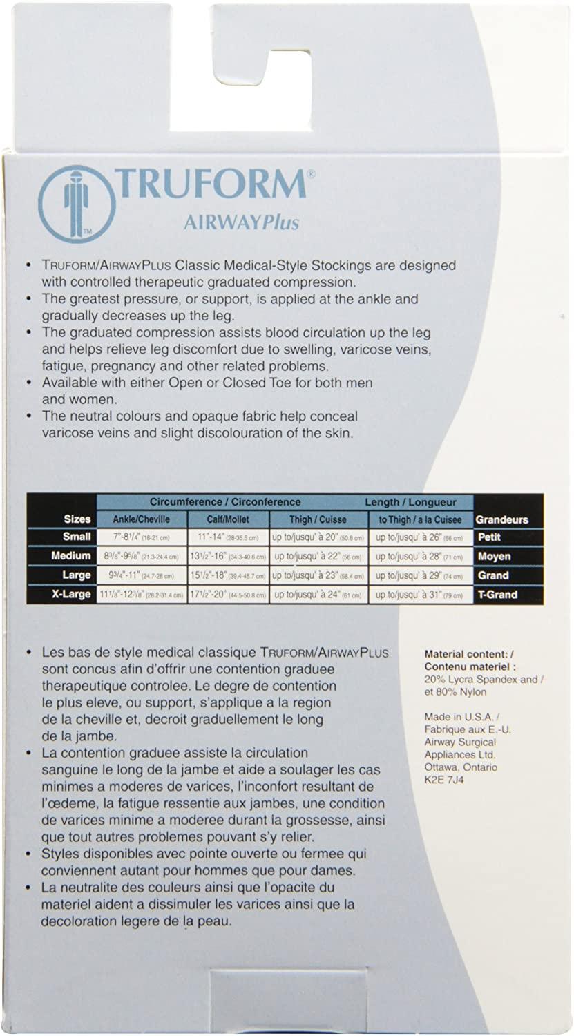 Truform 20-30 mmHg Compression Thigh High Stockings - Black, Open Toe ...