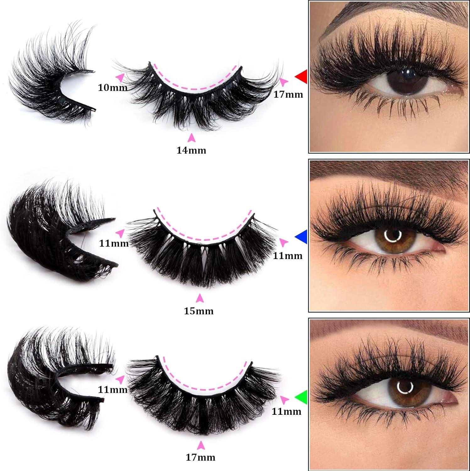 False Eyelashes 6D Mink - 9 Pairs Dramatic Fluffy Natural Curly Lashes ...