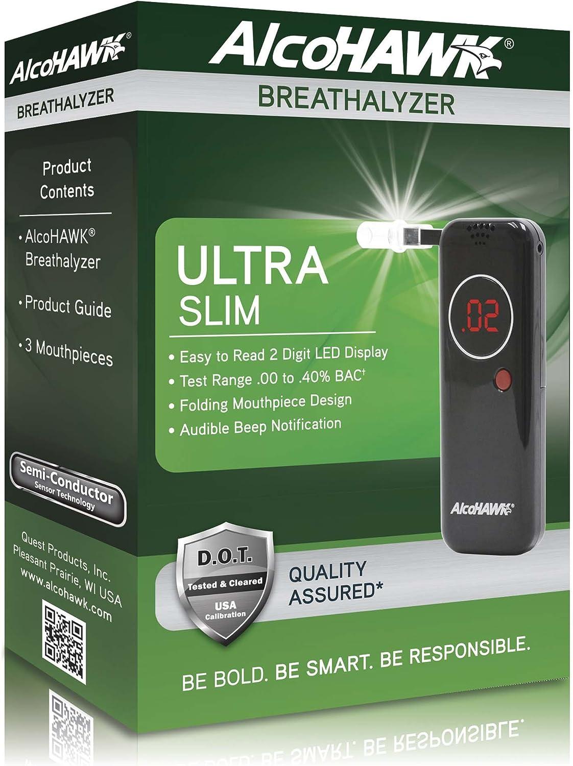 AlcoHAWK Ultra Slim Breathalyzer | Portable Alcohol Detector with LED ...