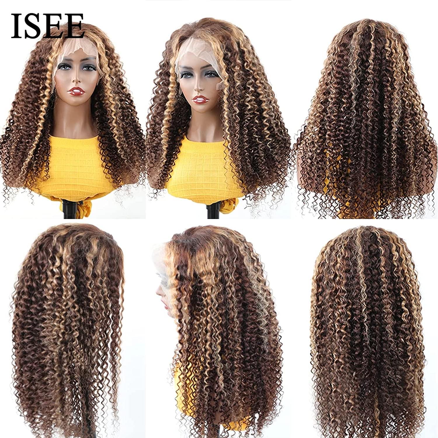 ISEE 22 Ombre Highlight Lace Front Wig - Human Hair, Pre Plucked, Kinky ...