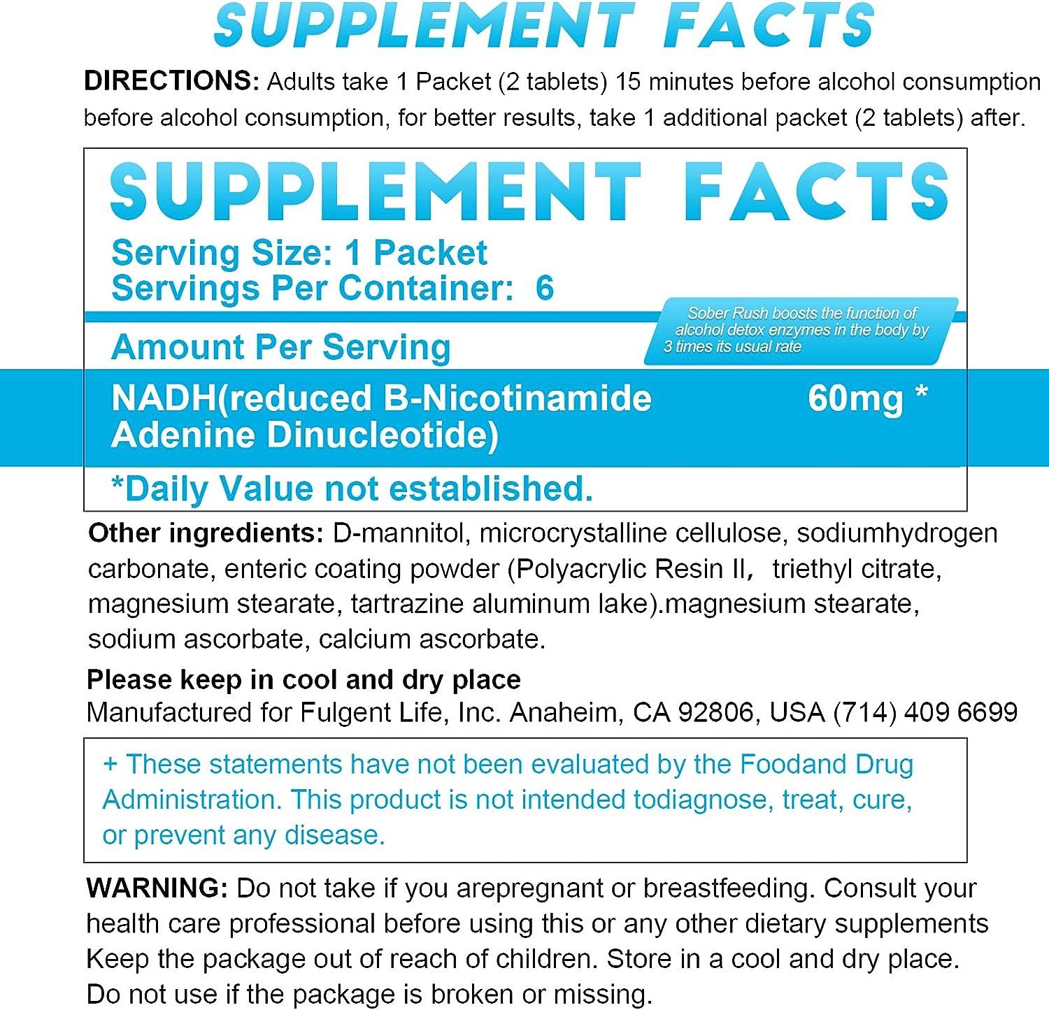 SOBER RUSH NADH Liver Support Supplement | Hangover Cure | Detox and ...