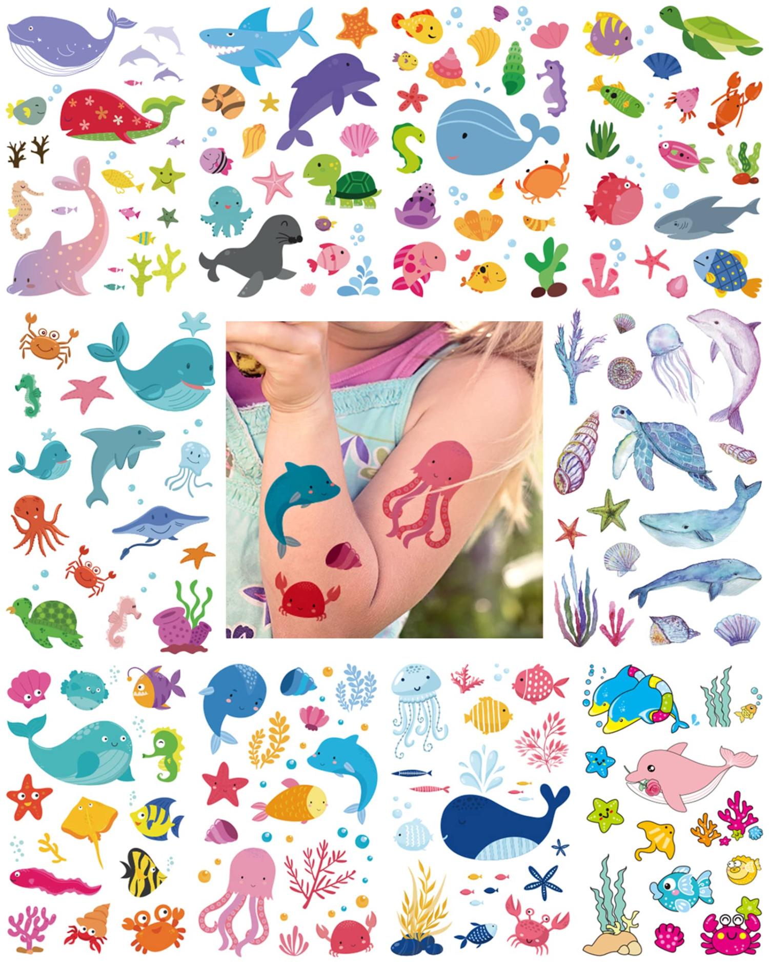 Hyttrolly Ocean Adventure Temporary Tattoos for Kids - 96 Unique Marine ...