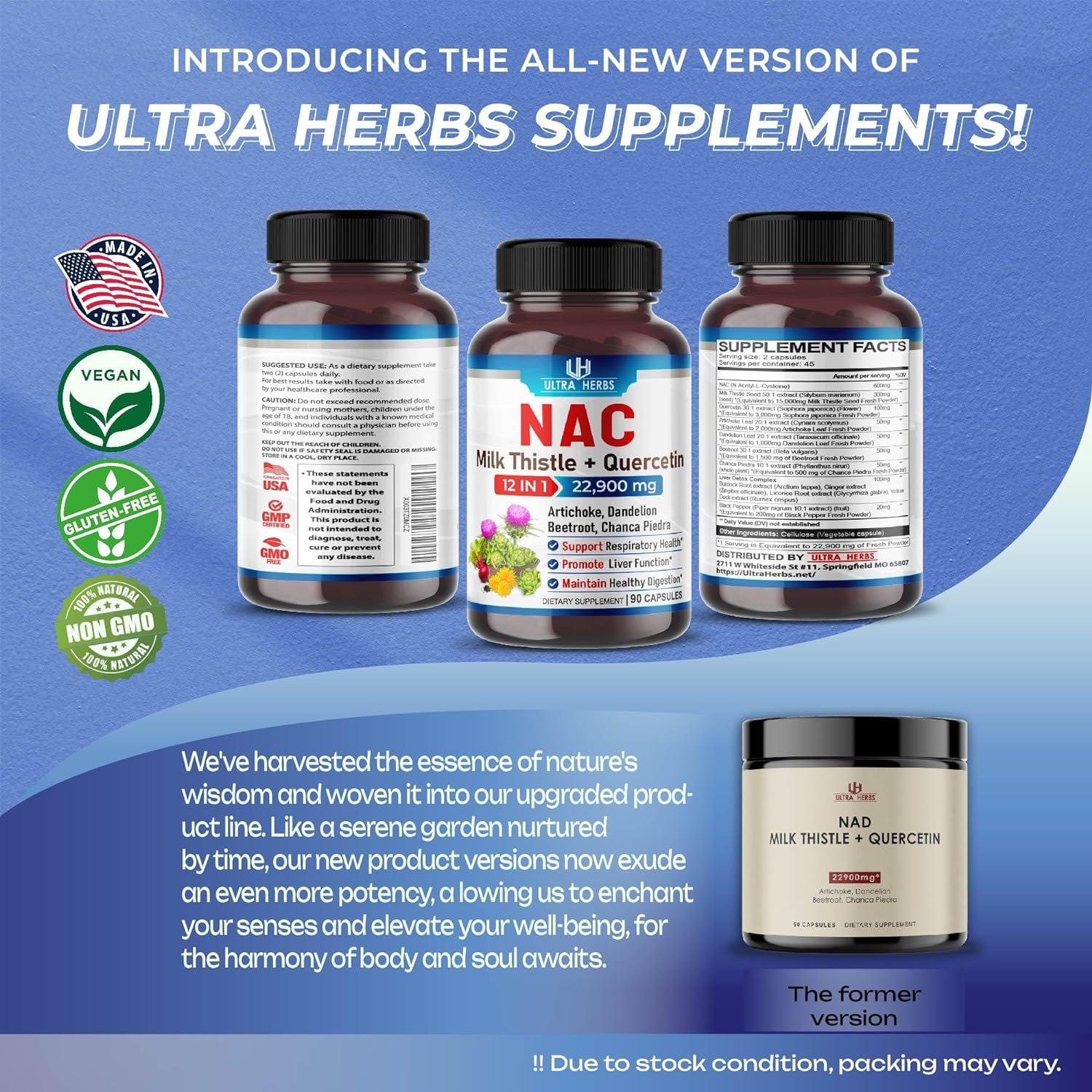 ULTRA HERBS Supper NAC 900mg with Quercetin Milk Thistle - Liver & Lung ...