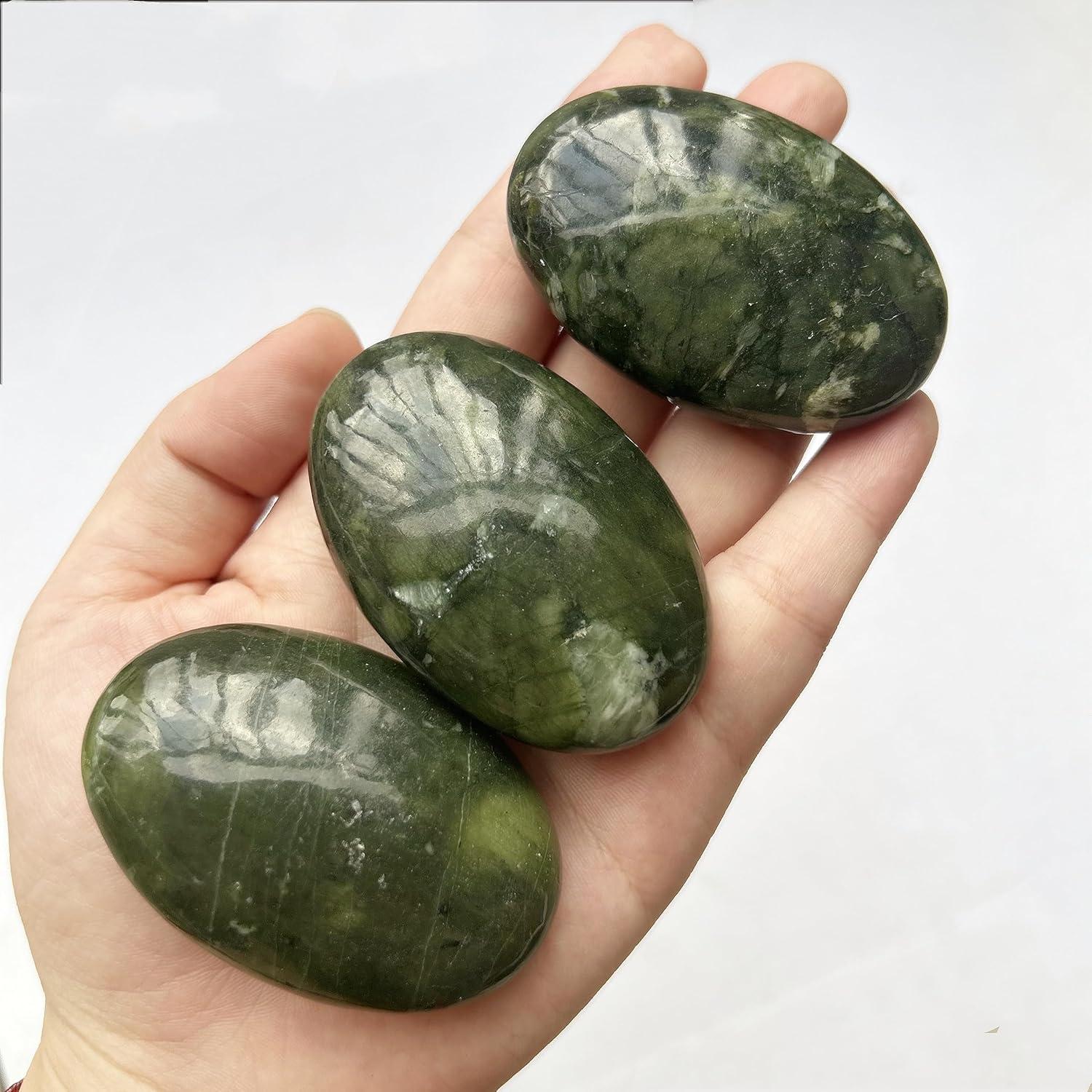 Buy Manekieko Natural Green Jade Worry Stones - Oval Palm Healing ...