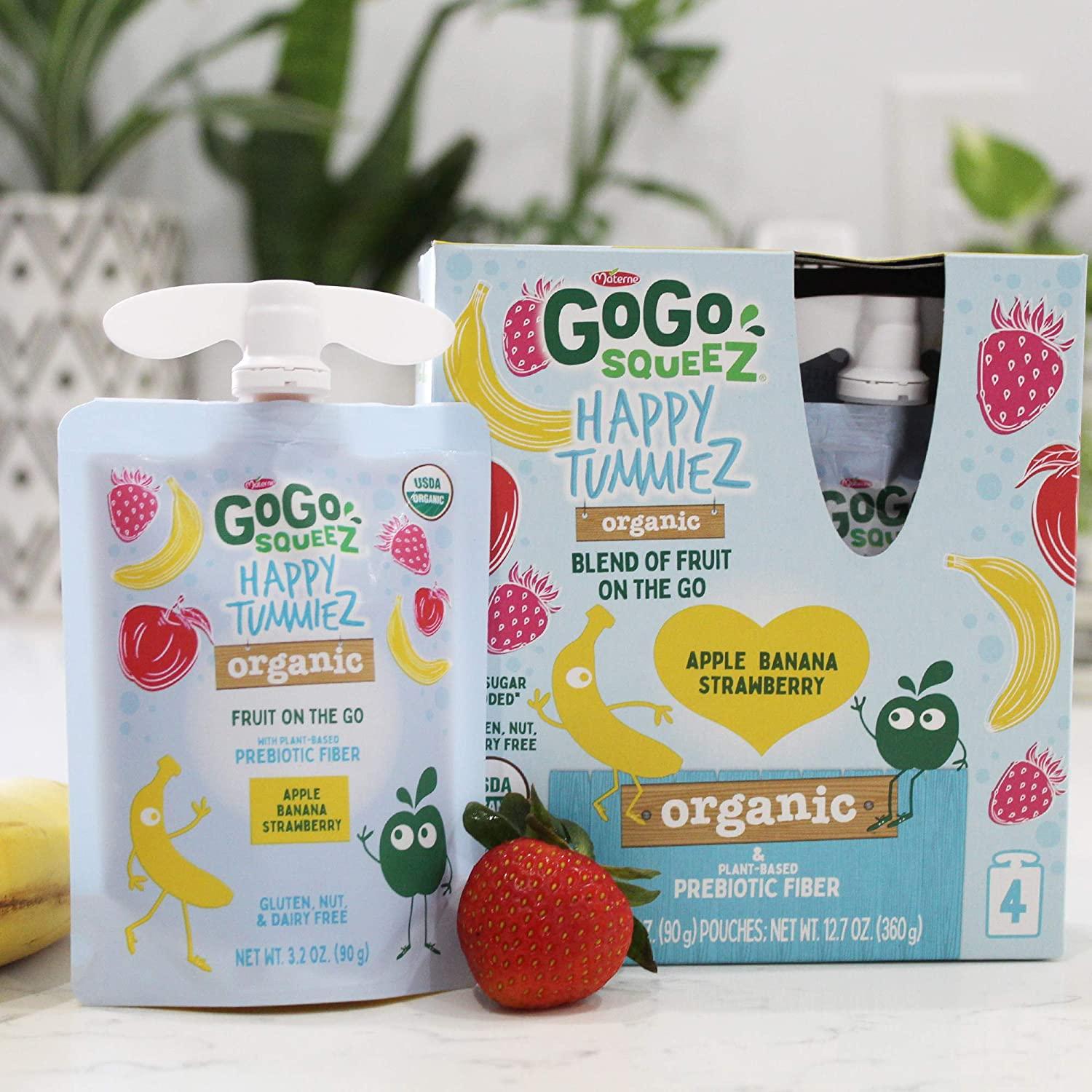GoGo squeeZ happy tummieZ Organic Apple Banana Strawberry 3.2 oz - 4 Pouches | Prebiotic Fiber ...
