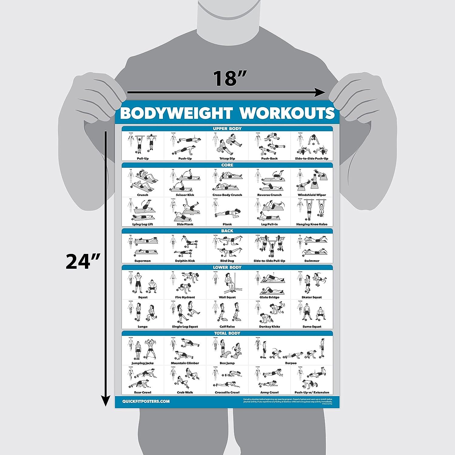 QUICKFIT Bodyweight Workout Poster - Laminated Calisthenics Chart 18x27 ...