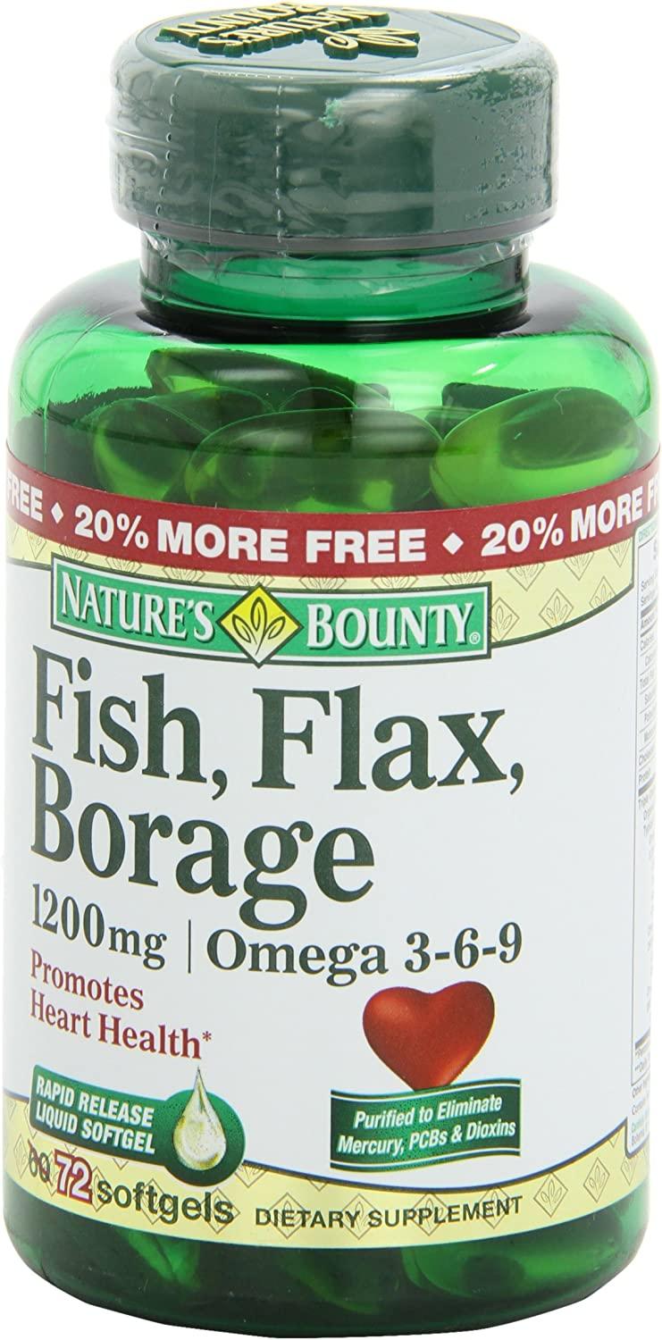 Nature's Bounty Fish Flax Borage 1200 mg 72 Rapid Release Softgels