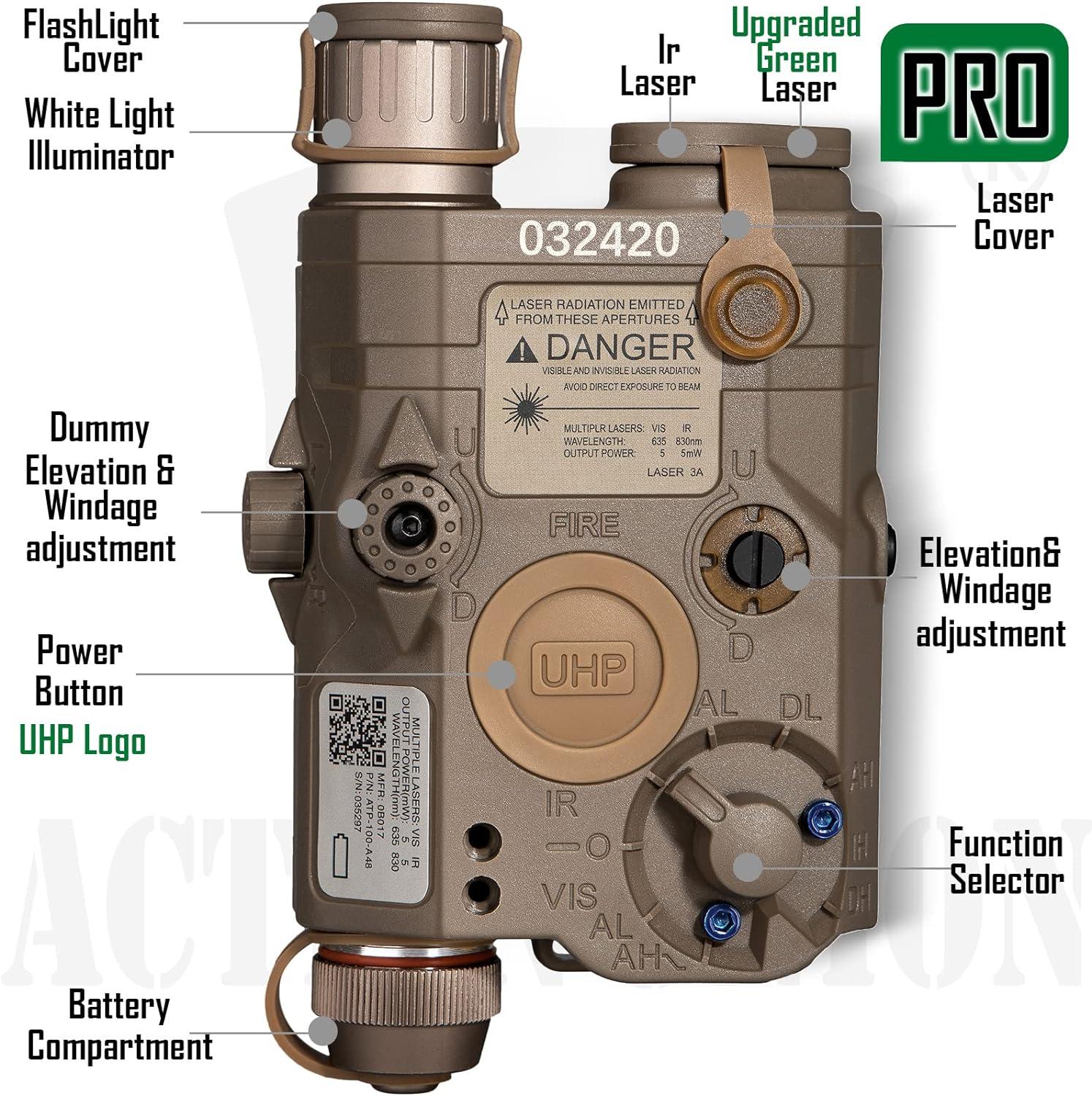 ACTIONUNION Airsoft PEQ-15 Pro IR Laser + UHP Green Laser + White LED ...