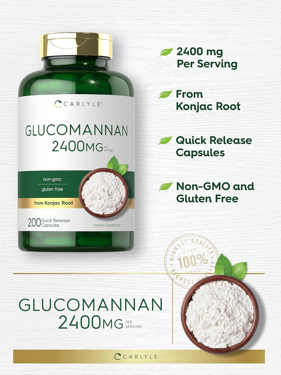 Glucomannan Capsules 200 Count | Soluble Fiber Pills | Non-GMO Gluten ...