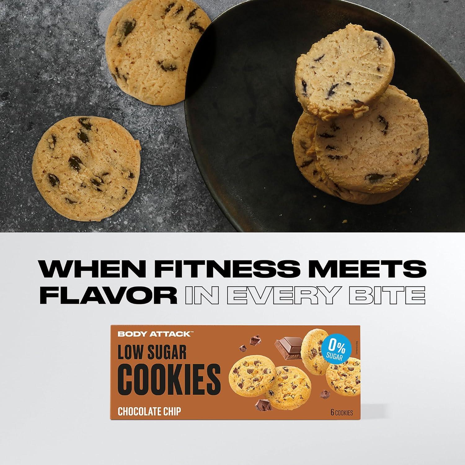 Body Attack Low Sugar Chocolate Chip Cookies - 130g | Delicious Protein ...