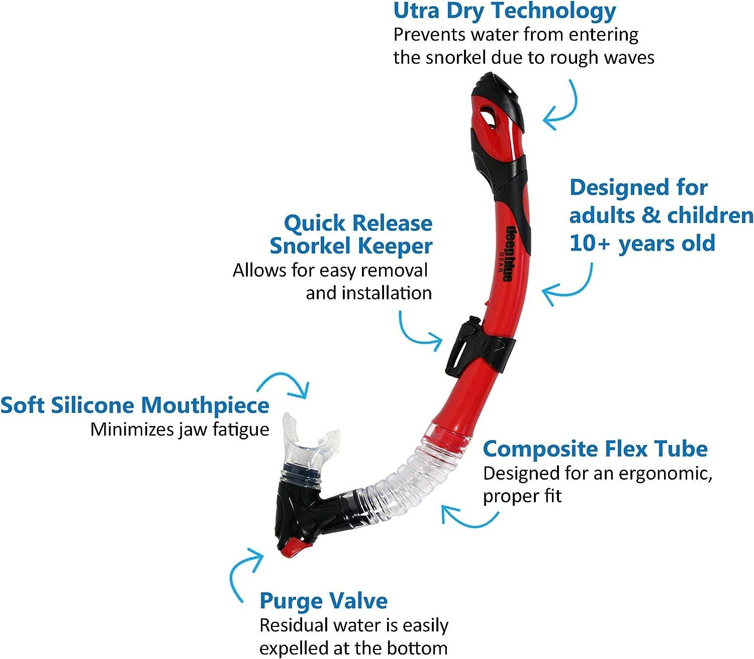 Deep Blue Gear Ultra Dry 2 Snorkel - Red | Premium Quality Snorkeling ...