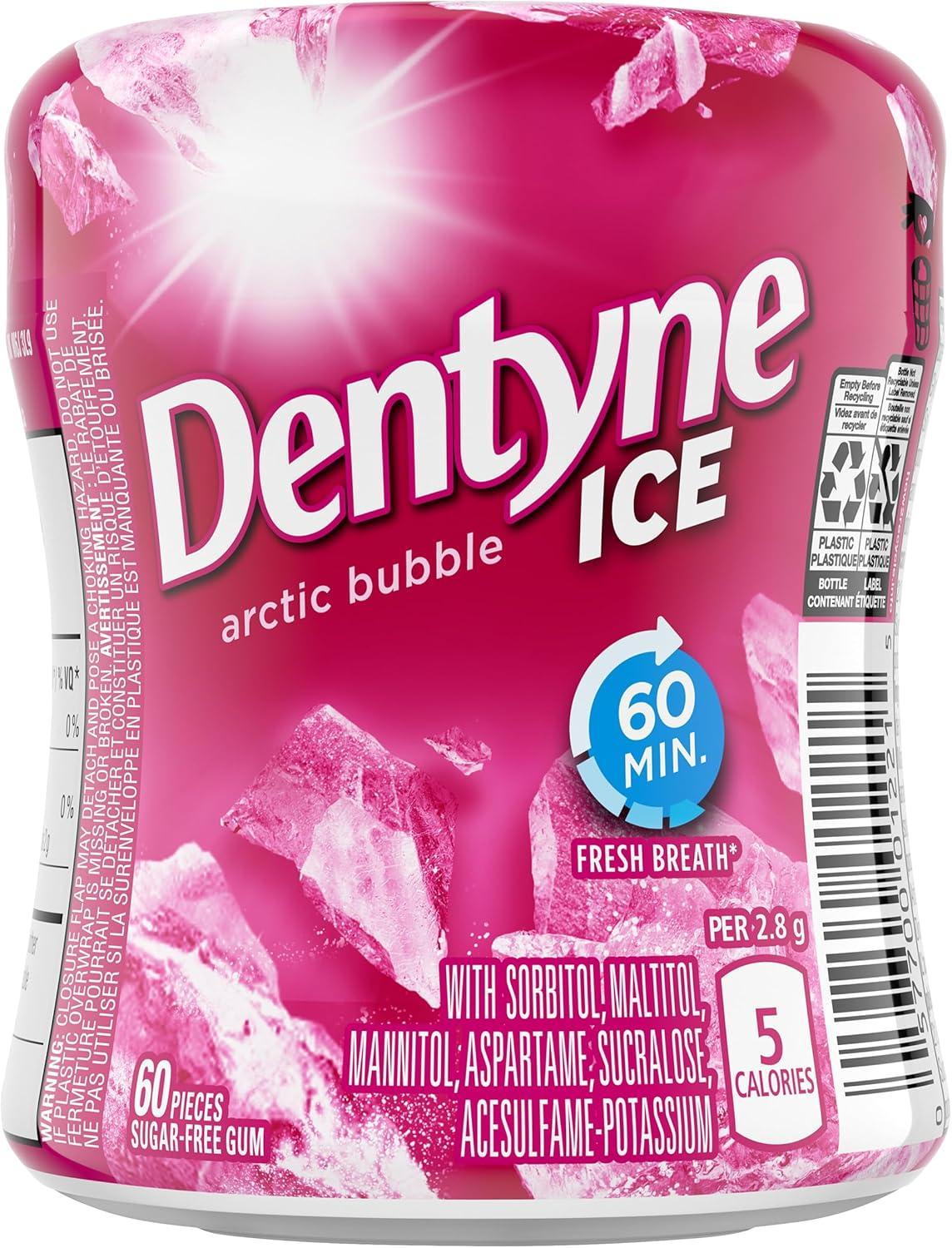 Dentyne Ice Sugar Free Arctic Bubble Gum Chewing Gum Pack of 6 Bottles ...