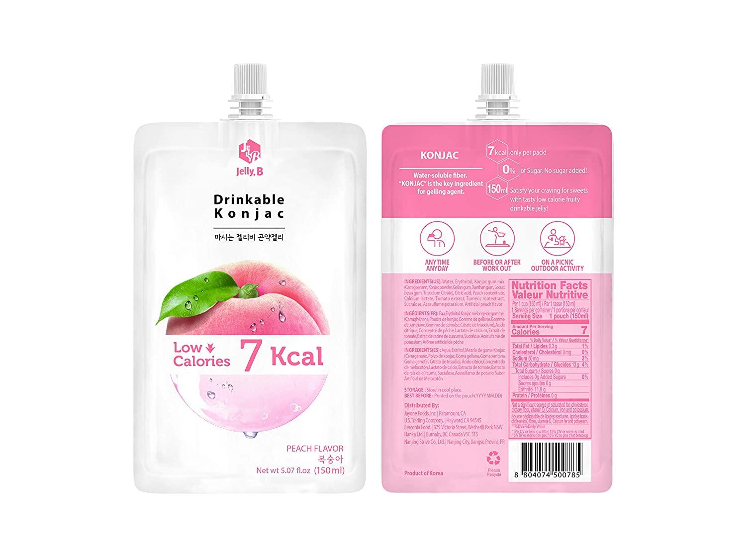 Jelly.B Drinkable Konjac Jelly (10 Packs of 150ml) - Peach Flavor | 0g Sugar, Low Calorie, Only ...