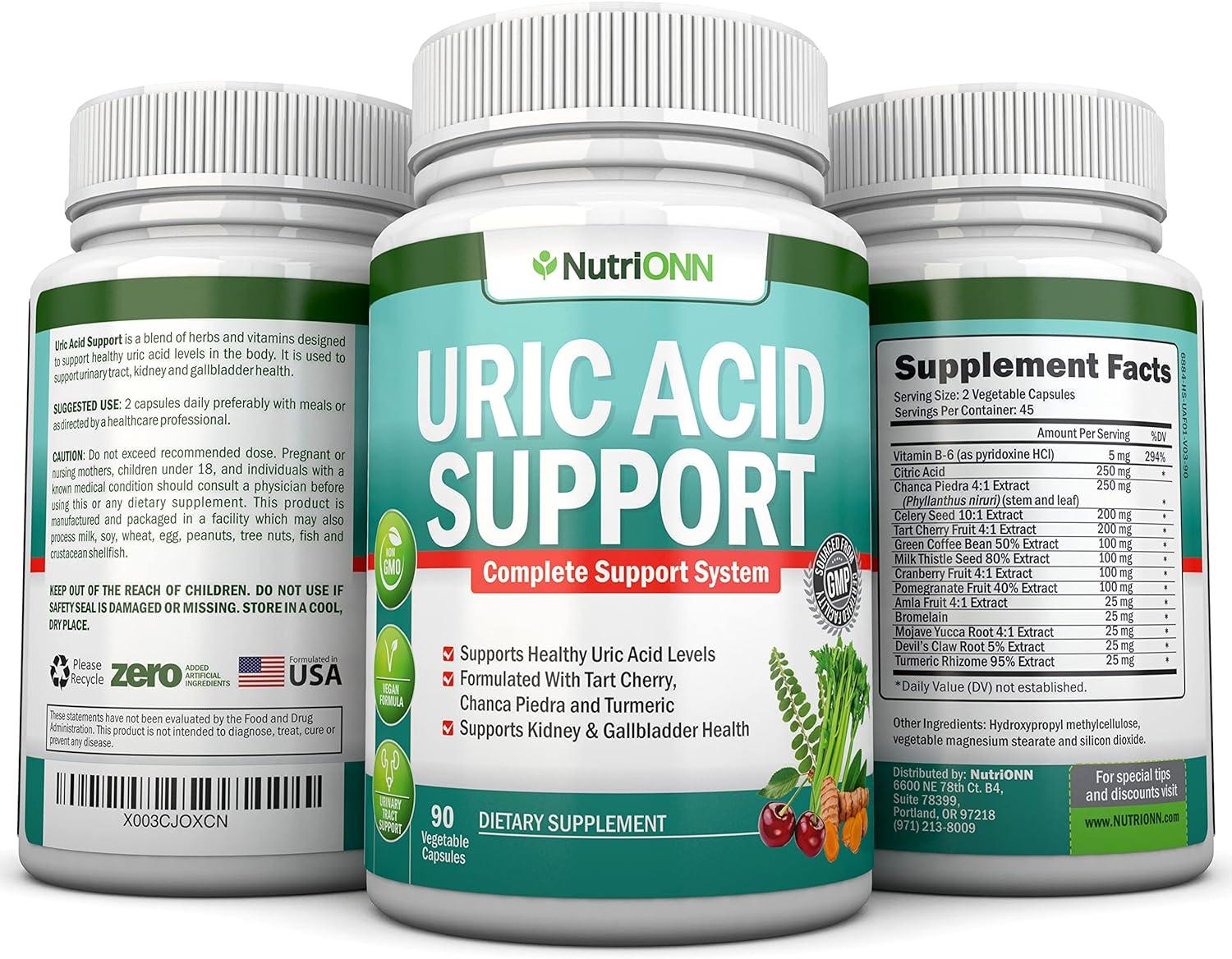 Herbal Uric Acid Cleanse Supplement - 90 Veggie Capsules with Tart ...
