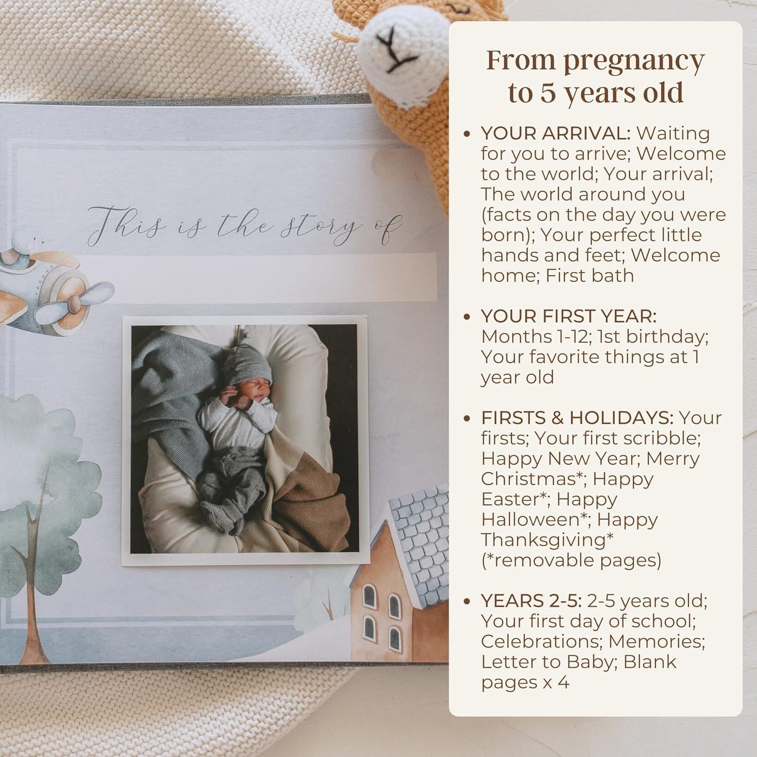 Peachly Baby Boy Memory Book | Planes & Trains First Year Keepsake ...