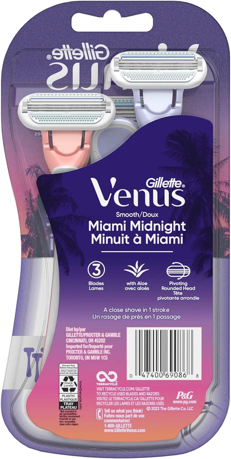 Gillette Venus Miami Midnight Smooth Women's Disposable Razors with ...