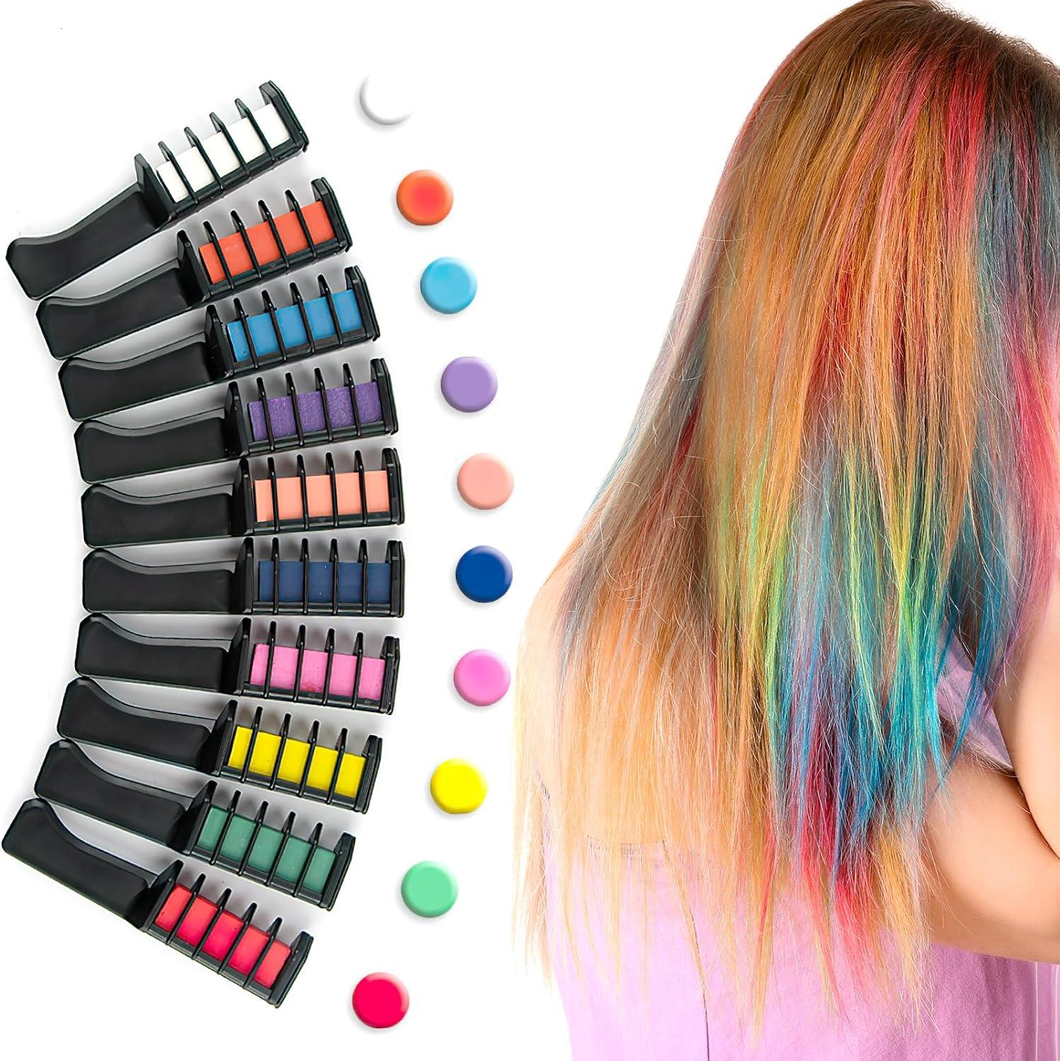 10 Colors Temporary Hair Chalk for Kids - Washable Hair Chalk Comb Dye ...