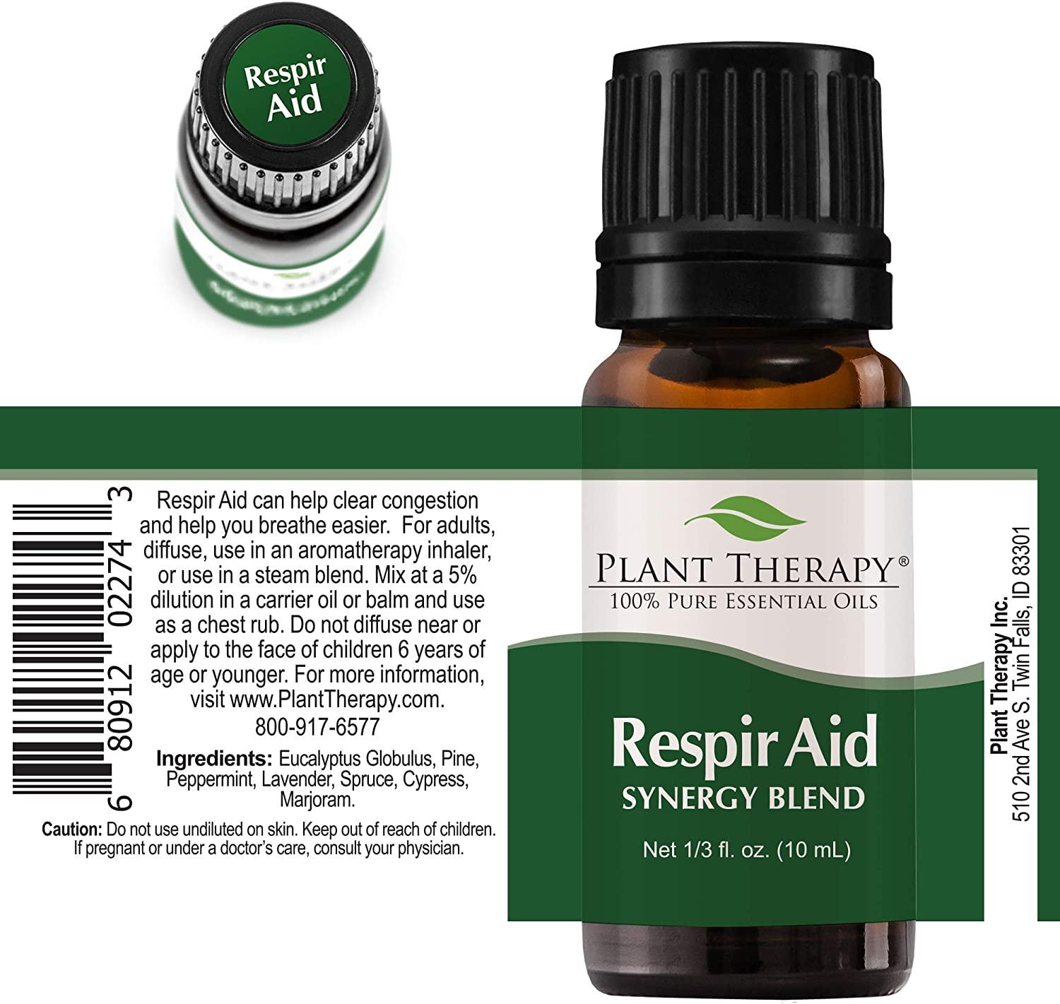 Plant Therapy Respir Aid Essential Oil Blend 10 mL - Sinus & Congestion Clearing Synergy Blend ...