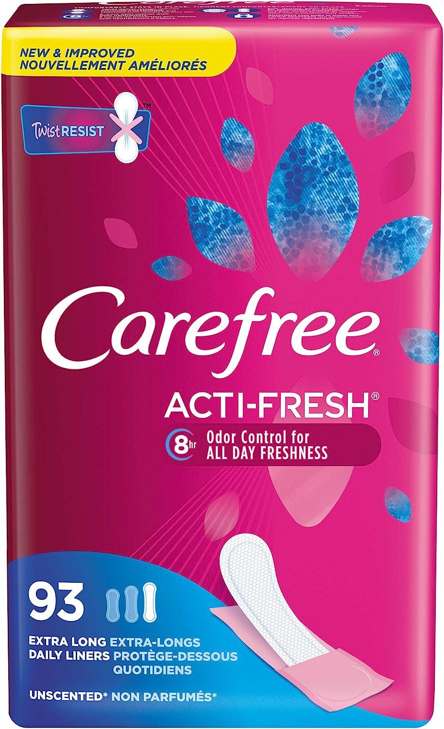 Carefree Acti-Fresh Body Shape Pantiliners Extra Long Unscented - 93 Count | Leak Protection ...