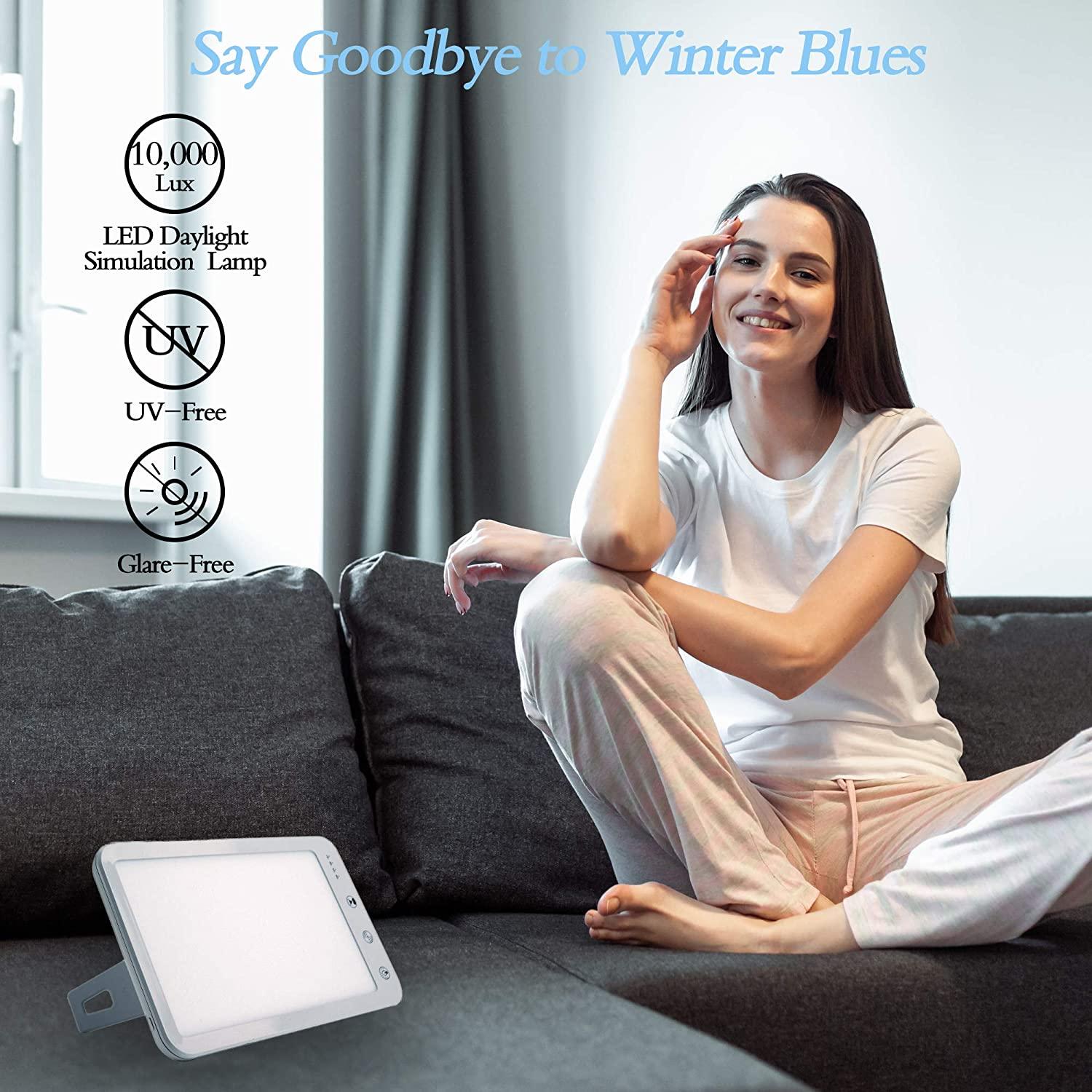 Ultra-Thin UV-Free Light Therapy Lamp | 10000 Lux, Touch Control, 3 ...