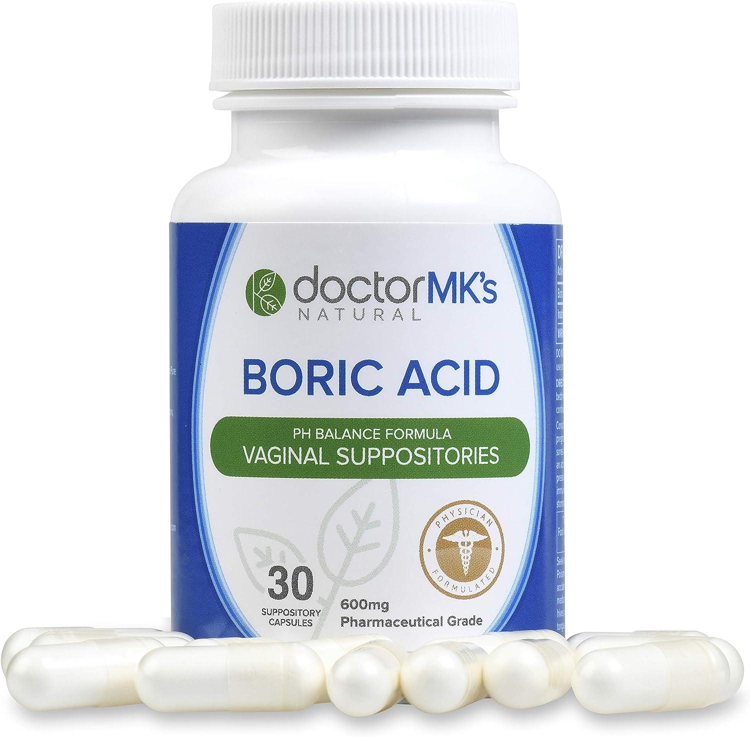 Doctor MK's Natural Boric Acid Suppositories (600mg) - 30 Vaginal ...