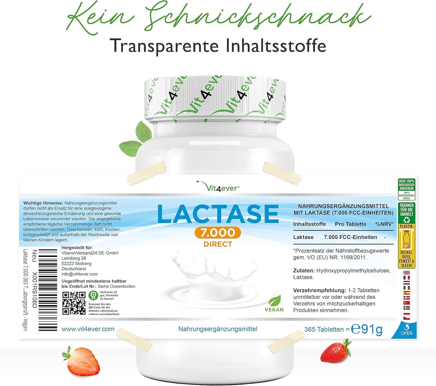 Lactase 7 000 FCC - 365 Tablets for Lactose Intolerance | High-Dose ...