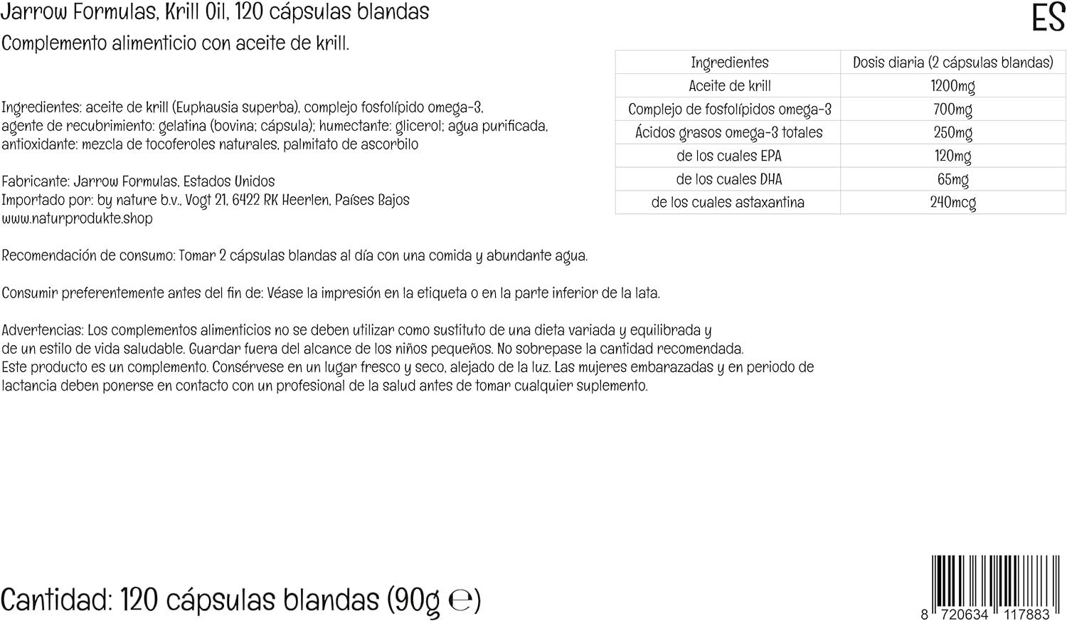 Jarrow Formulas Krill Oil 600mg - Omega-3 & Astaxanthin - 120 Softgels ...