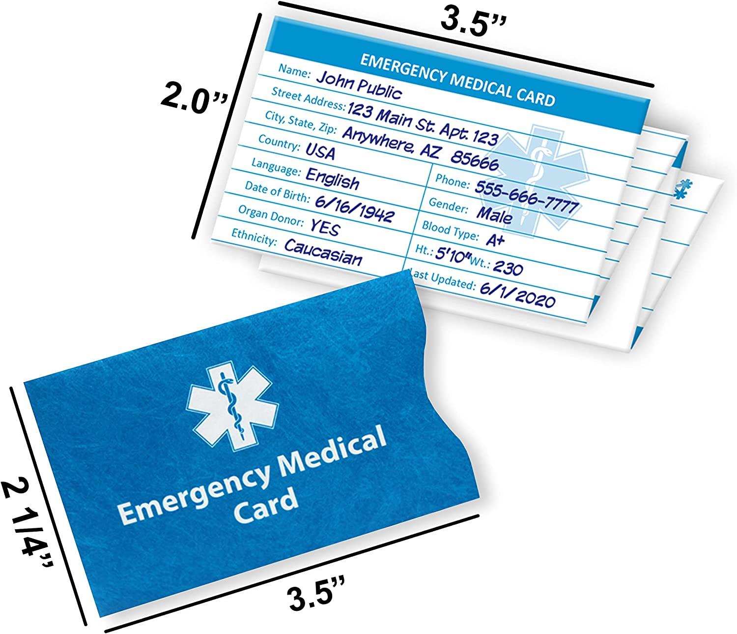 Medical Alert Wallet Cards with Tyvek Sleeves - Emergency Medical Card ...