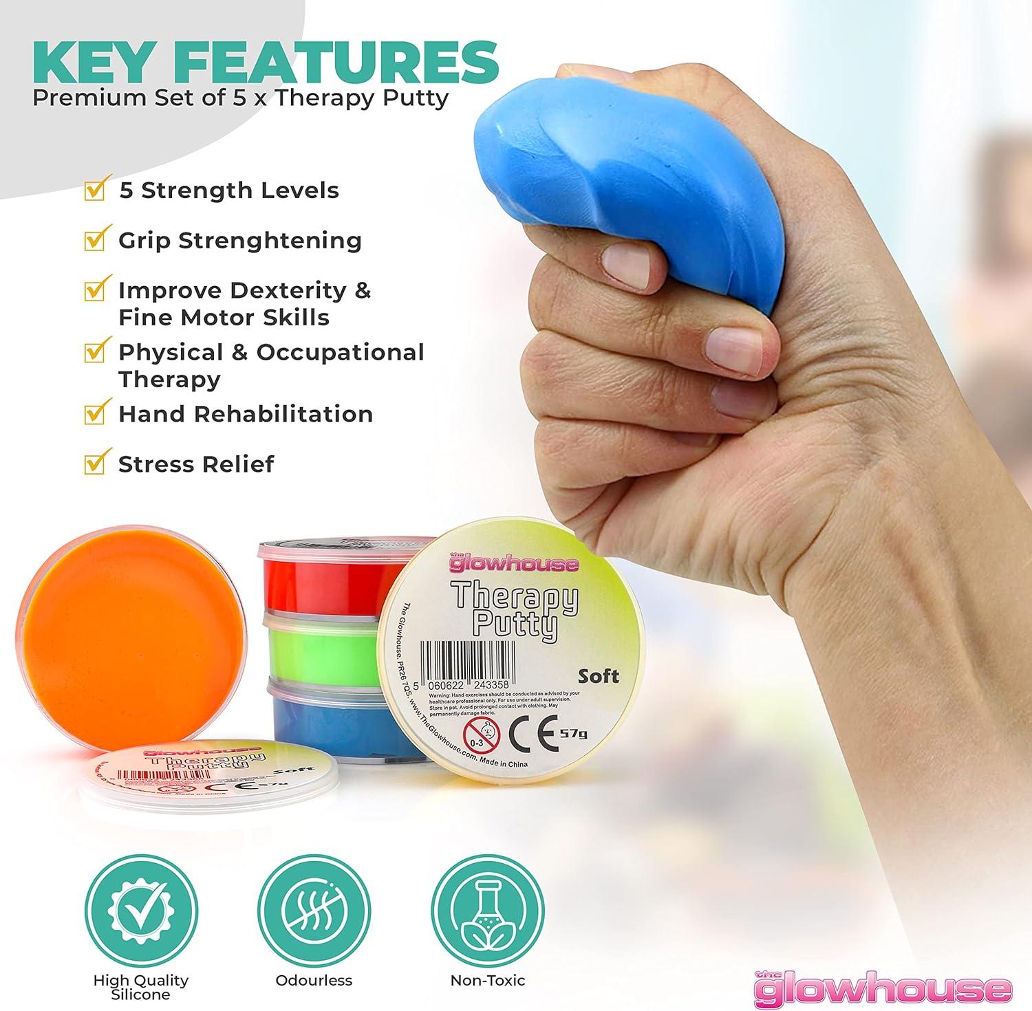 5-Piece Premium Therapy Putty Set - Non-Toxic, Squeezable Hand ...
