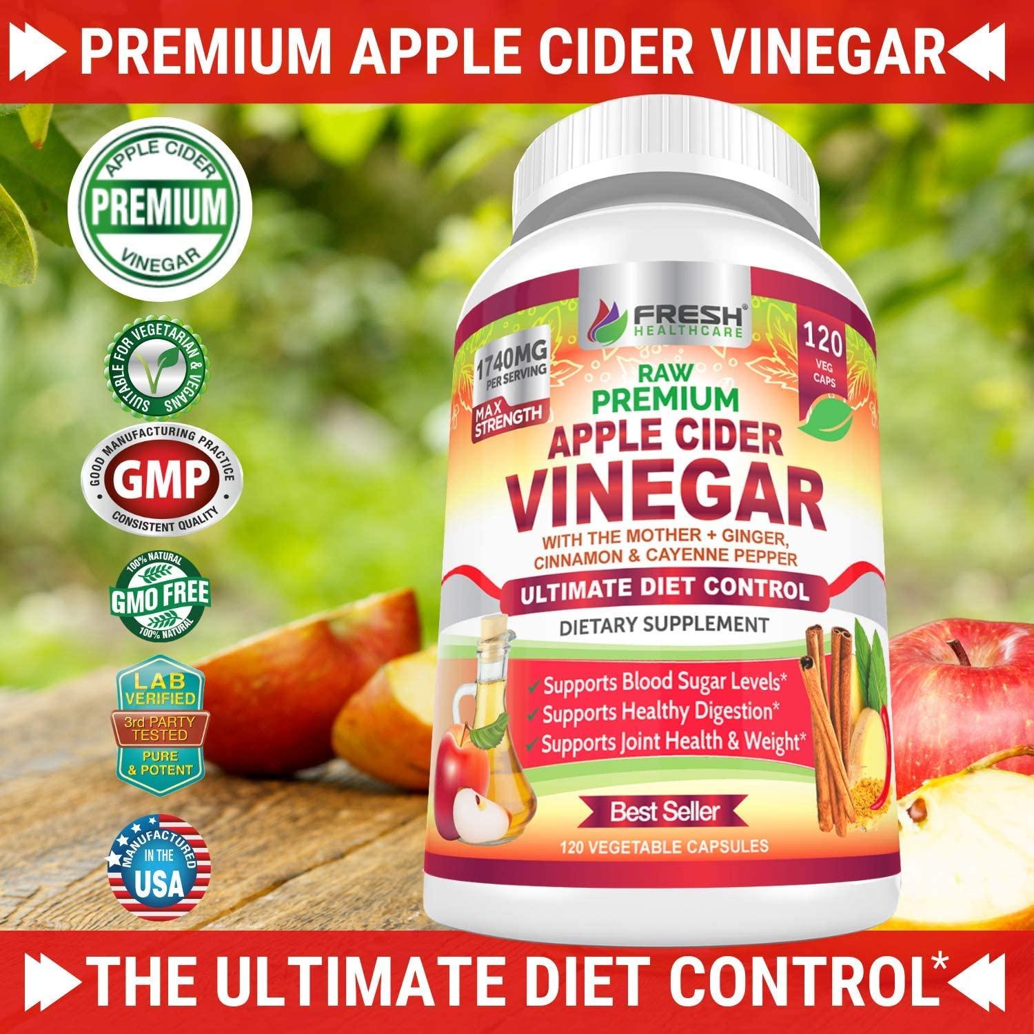 Premium Apple Cider Vinegar Capsules 1740mg With Mother Natural And Raw