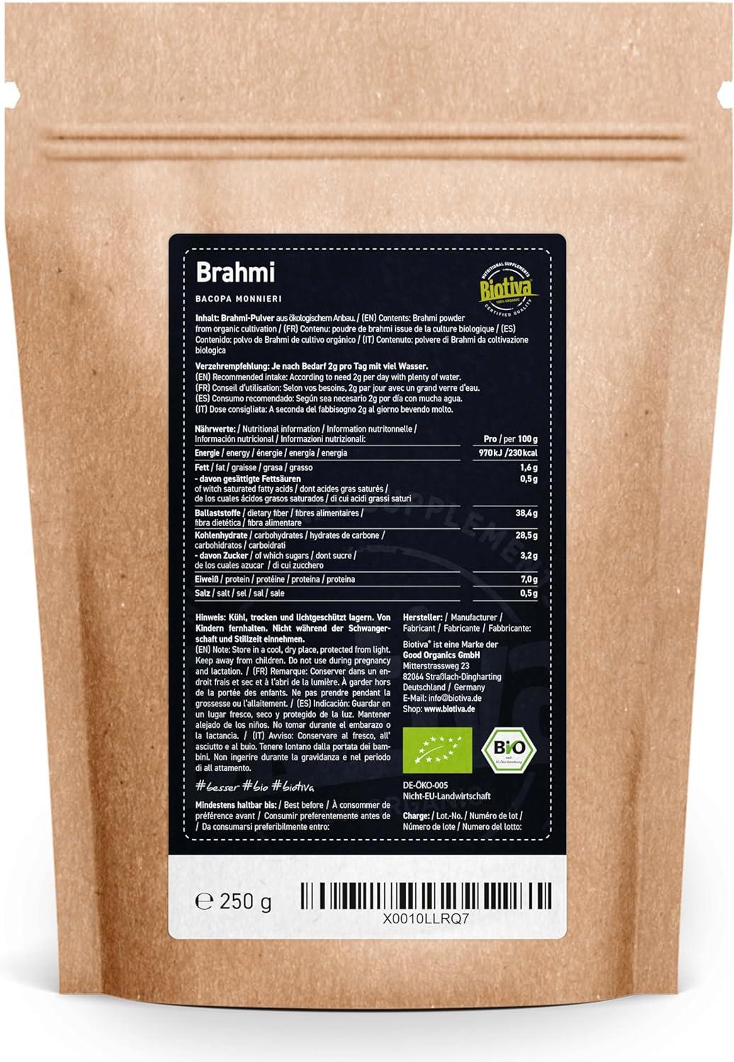 Biotiva Brahmi Bio Powder 100g - Pure Bacopa Monnieri - Vegan Ayurveda ...