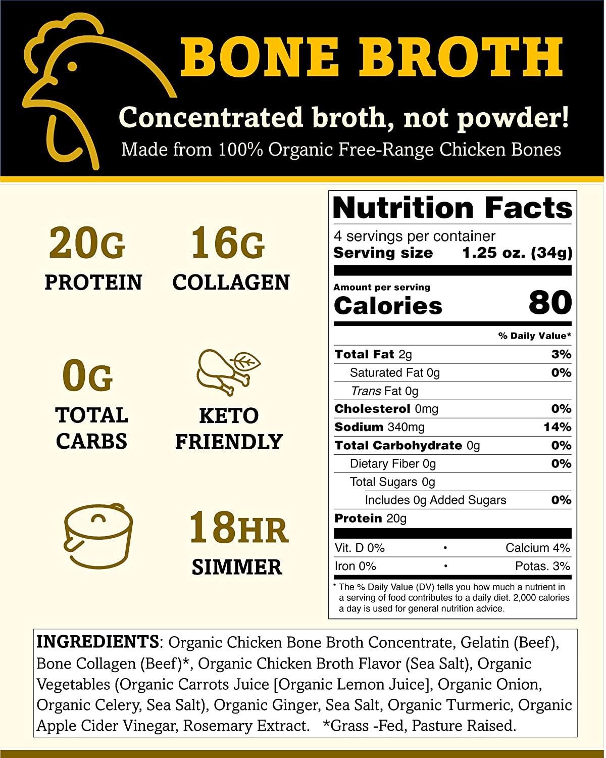 Brite Start Chicken Bone Broth with Ginger & Turmeric - 12 Count, Keto ...