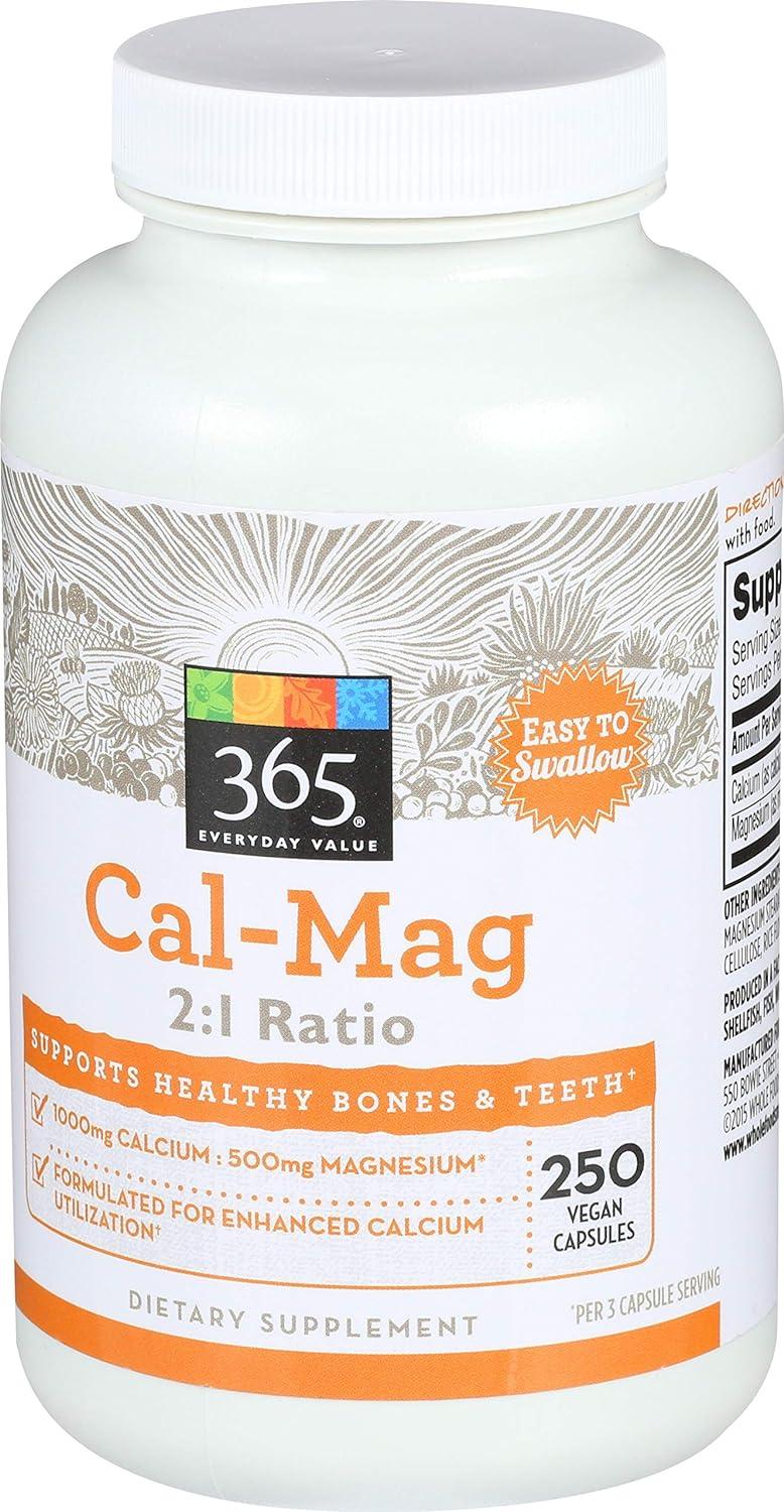 365 Everyday Value Cal-Mag 2:1 Ratio 250 ct Essential Calcium Magnesium ...