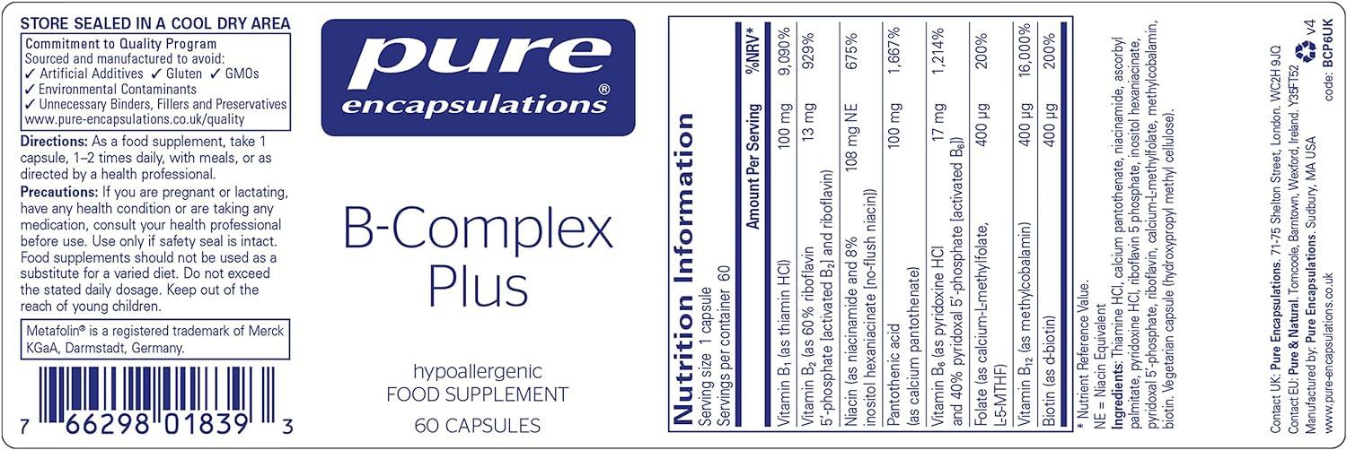 Pure Encapsulations Vitamin B-Complex Plus 60 Capsules - Active Folate ...