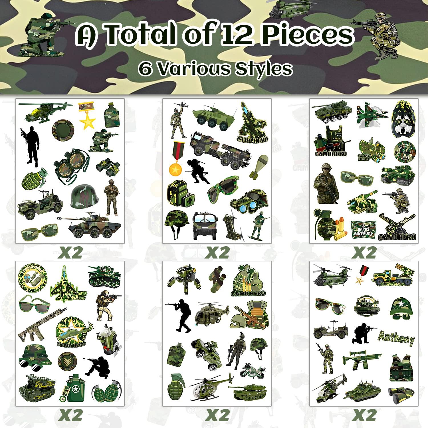 170PCS Camouflage Military Temporary Tattoos - Army Party Favors for ...