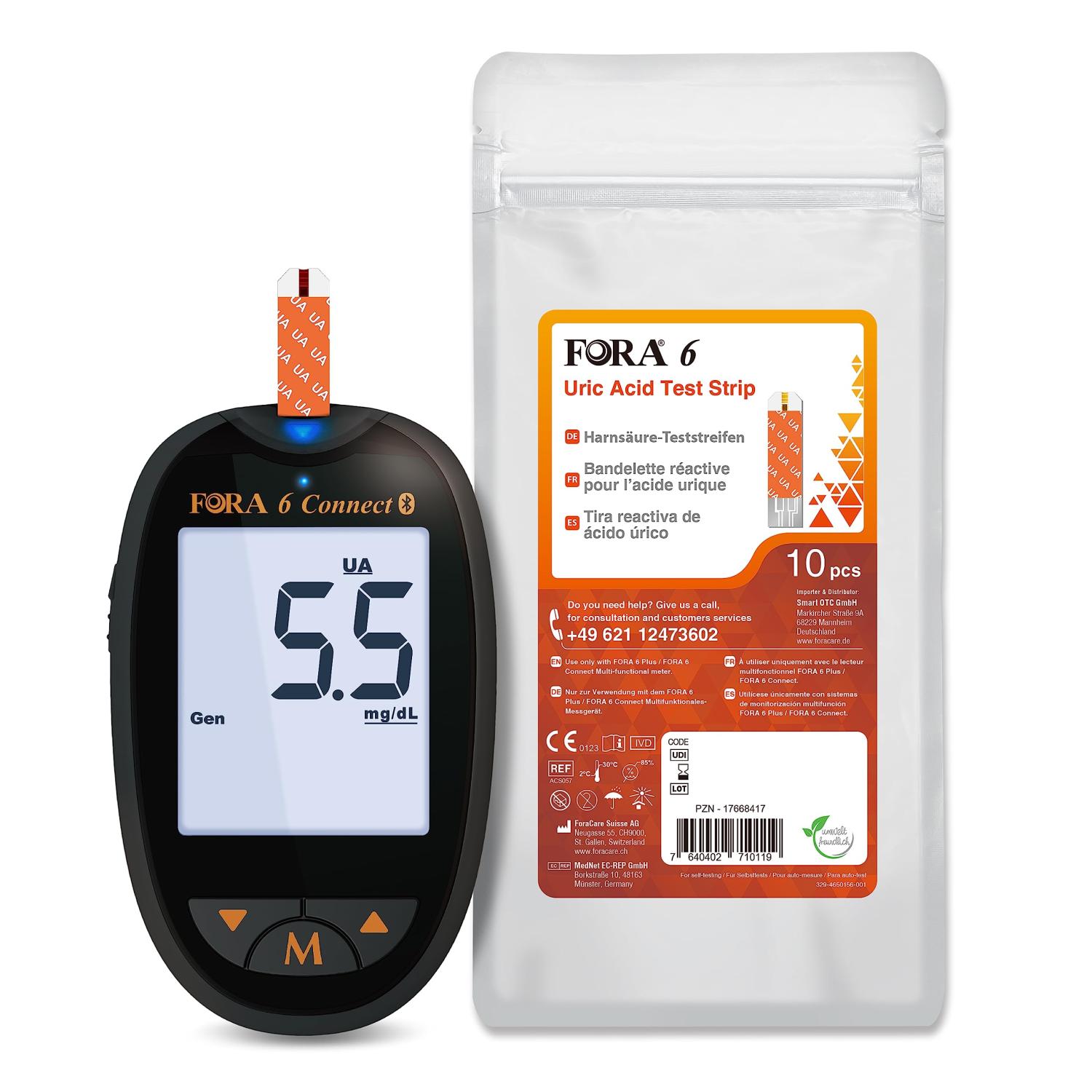 Buy FORA Uric Acid Meter with 10 Strips - 6-in-1 Multifunctional for ...