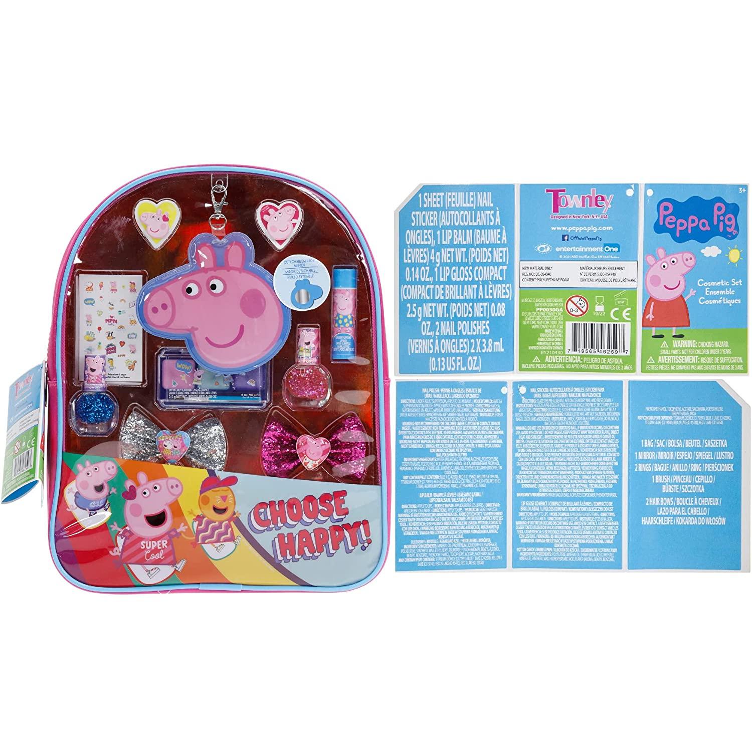 Peppa Pig Townley Girl Backpack Makeup Set for Kids - Lip Gloss, Nail ...