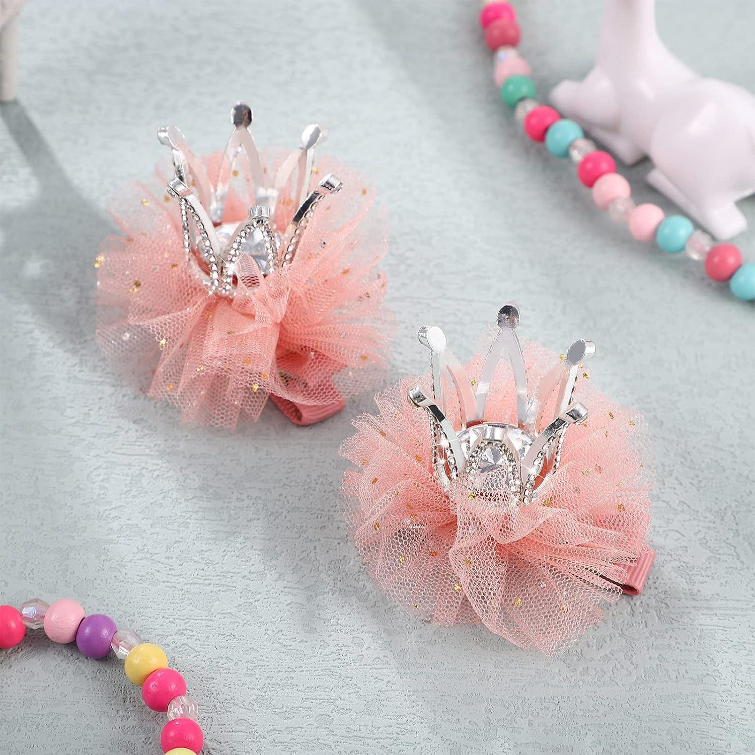 Bestoyard 2pcs Diamond Crown Hair Pin Princess Flower Mesh Hair Clips